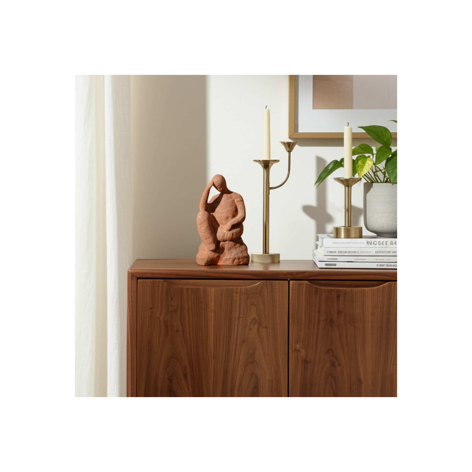 Resin Polyresin Figurine Featuring Human Form in Reflective Pose with ...