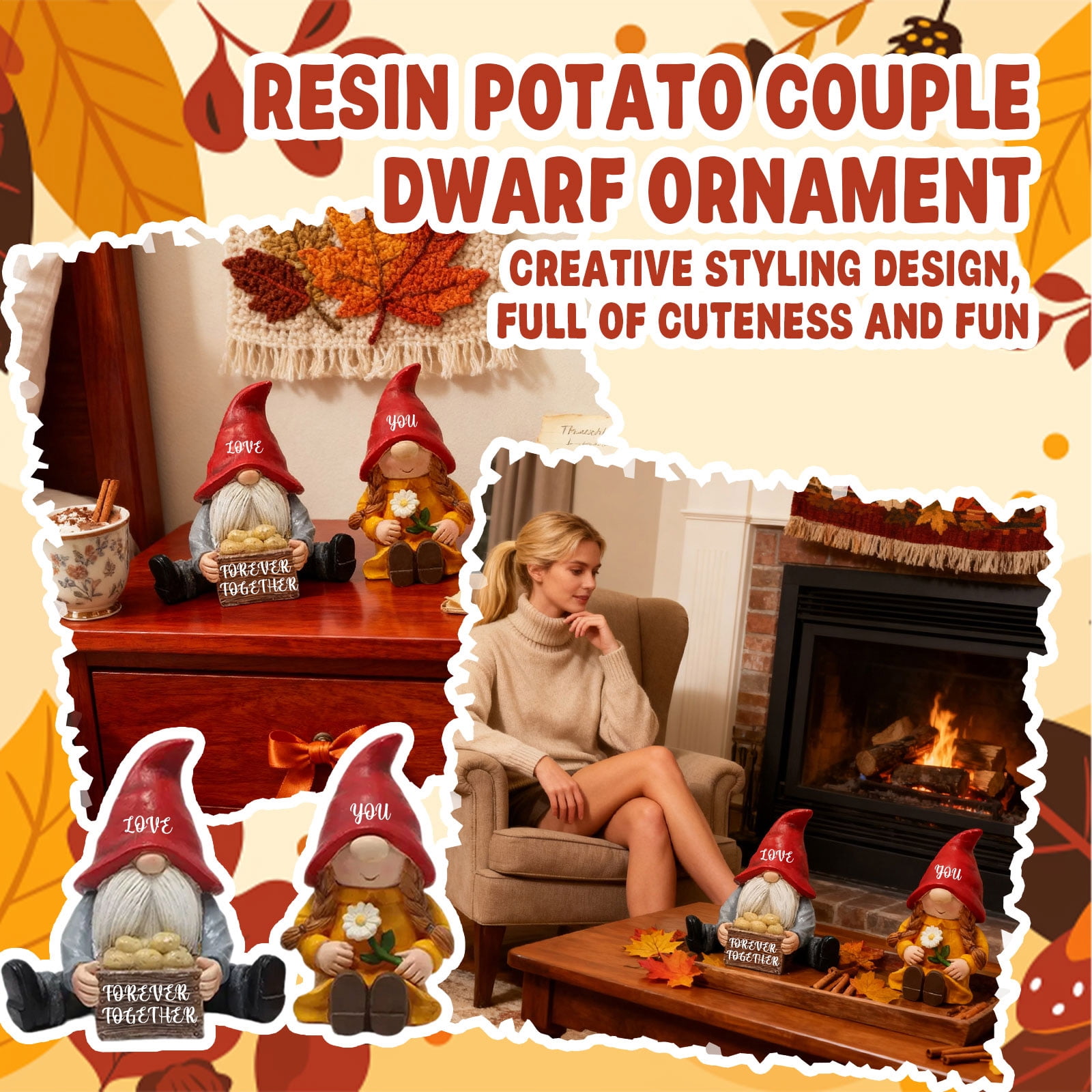 Resin Potato Couple Dwarf Figurines, Cute Funny Garden Gnome Decor ...