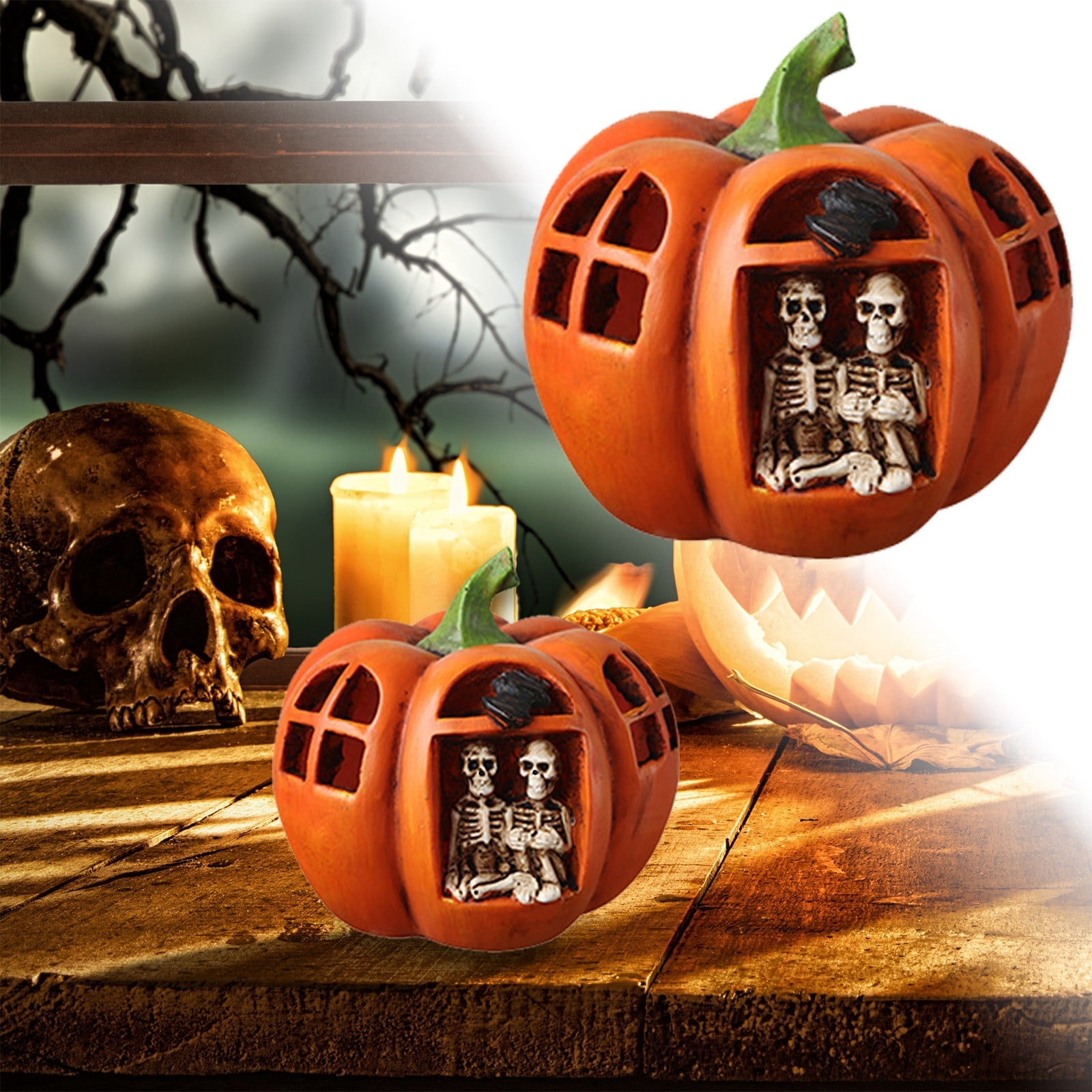 " Resin Pumpkin Lamp Bar And Decor With LED Atmosphere Nightlight ...