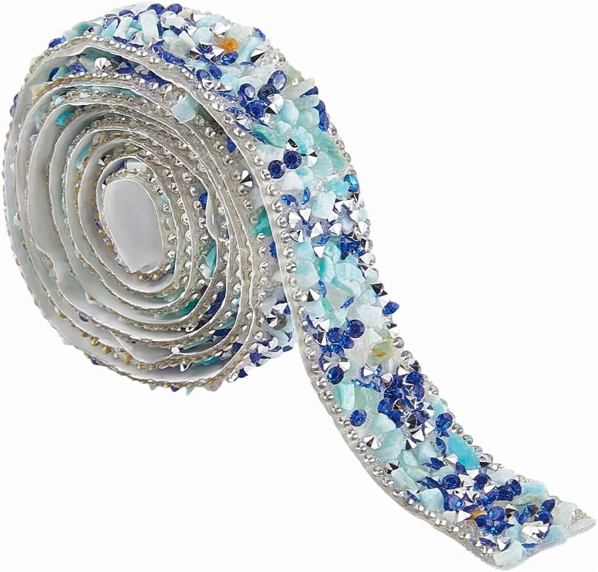 Resin Rhinestone Ribbons 20mm Cyan Bling Glitter Tape Self Adhesive ...