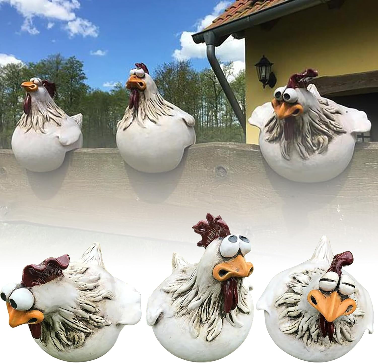 Resin Rustic Funny Chickens Statues, Courtyard Chicken Decor Funny Farm ...