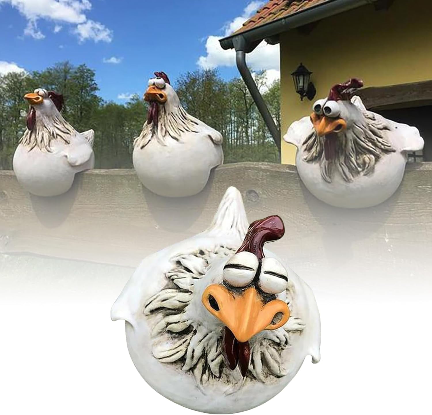 Resin Rustic Funny Chickens Statues, Courtyard Chicken Decor Funny Farm ...