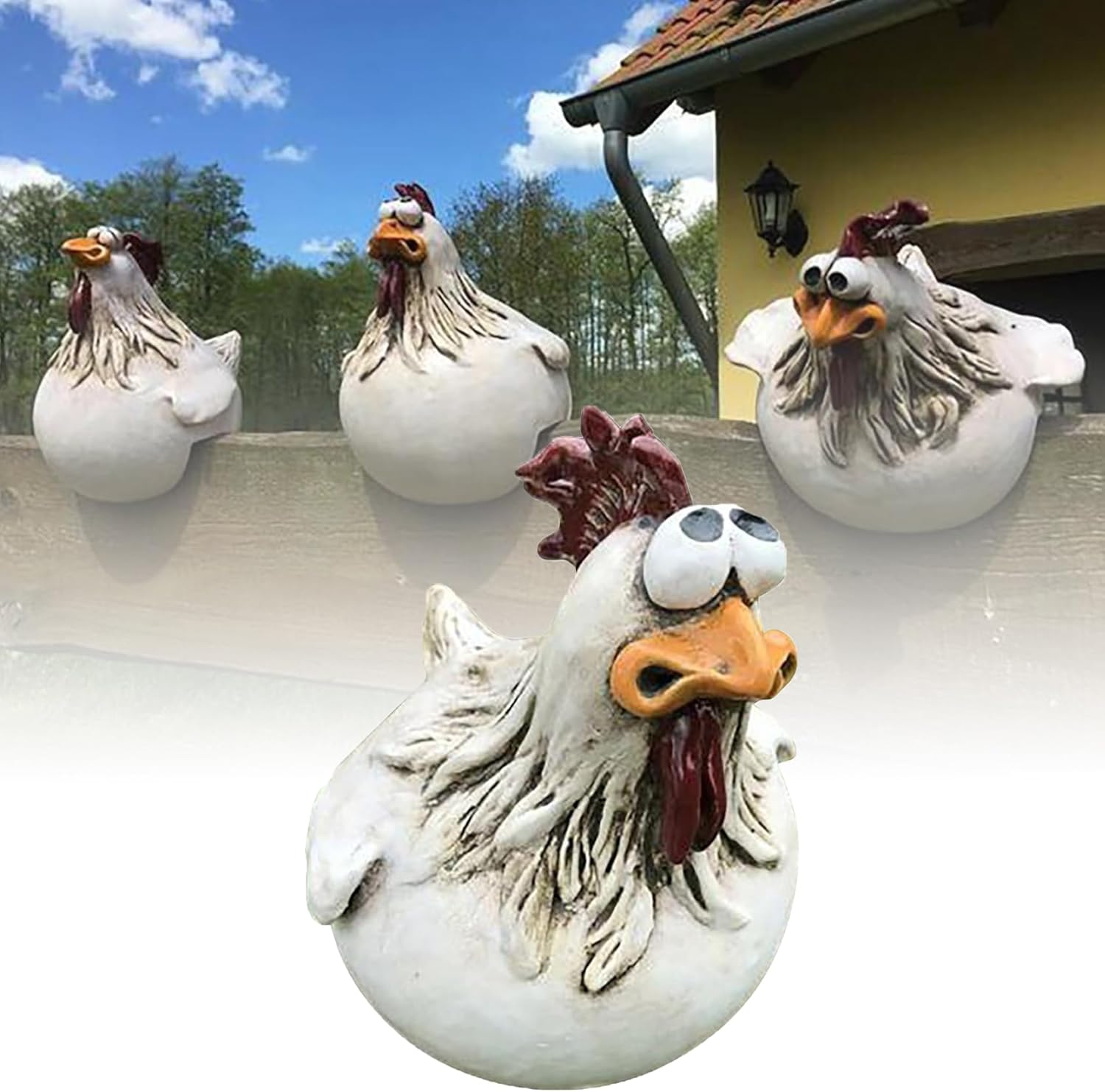 Resin Rustic Funny Chickens Statues, Courtyard Chicken Decor Funny Farm ...