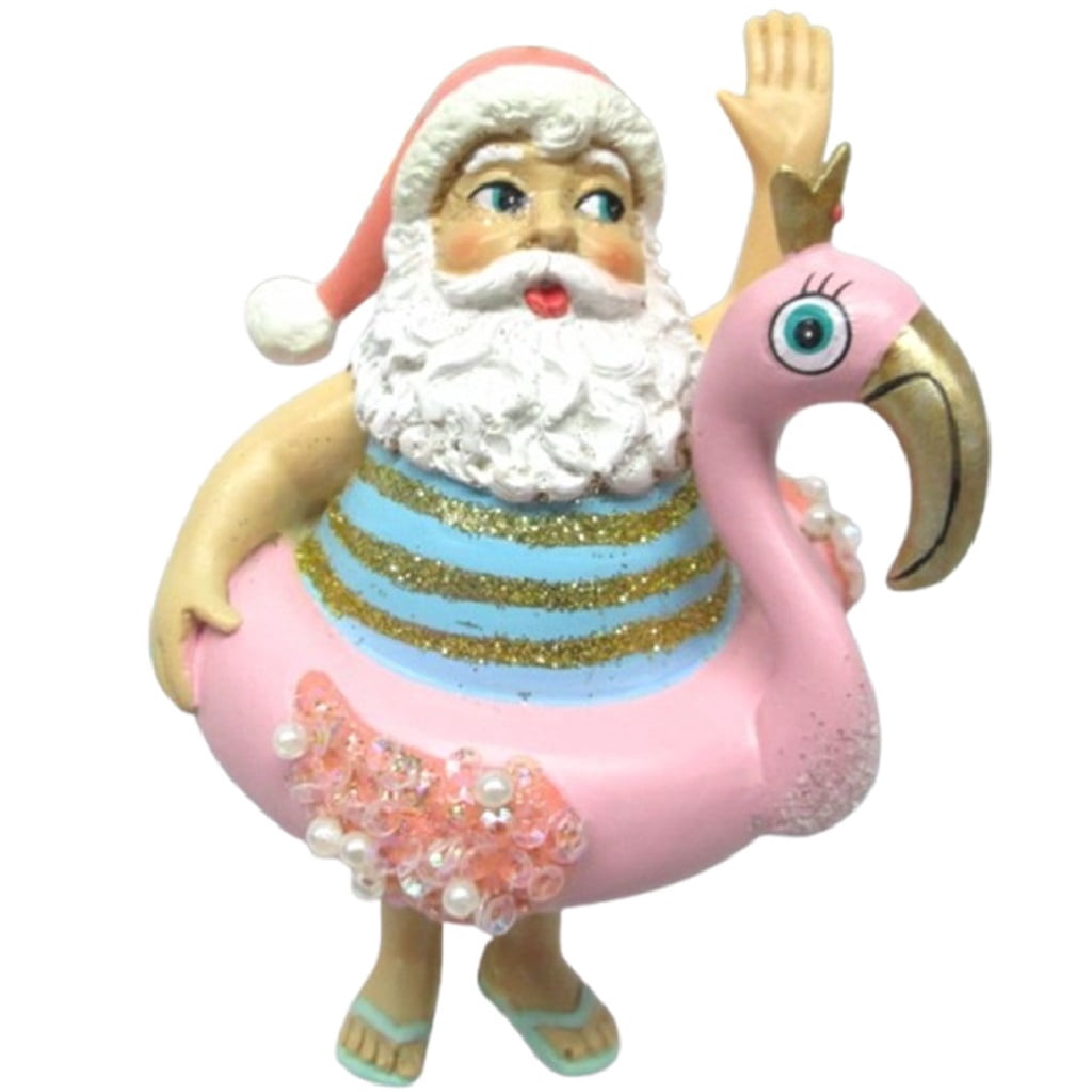 Resin Santa with Striped Bathing Suit and Flip Flops in a Flamingo ...