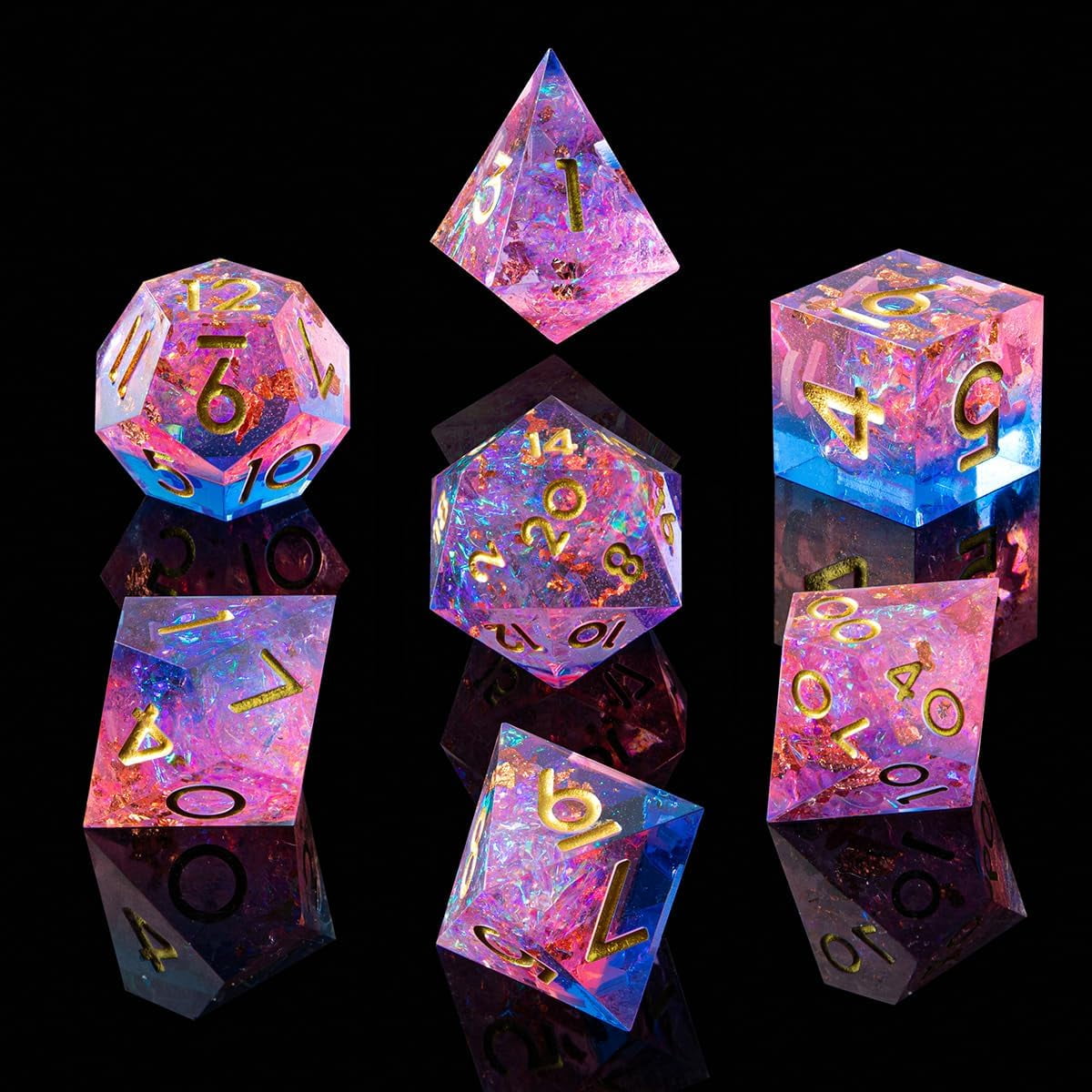 Resin Sharp Edge Dice Set, 7 Pcs Handmade Dnd Dice For Dungeons And ...