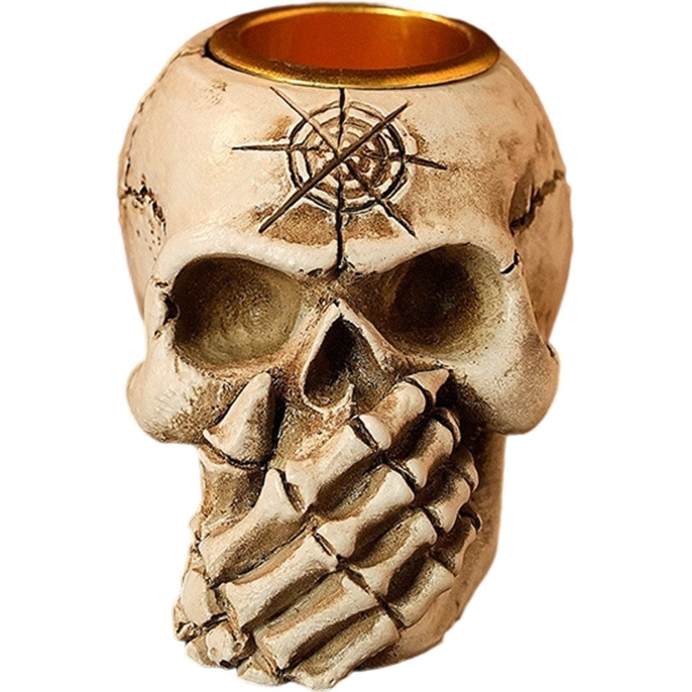 Resin Skull Candle Holder Halloween Holiday Scene Ornament Horror Skull ...