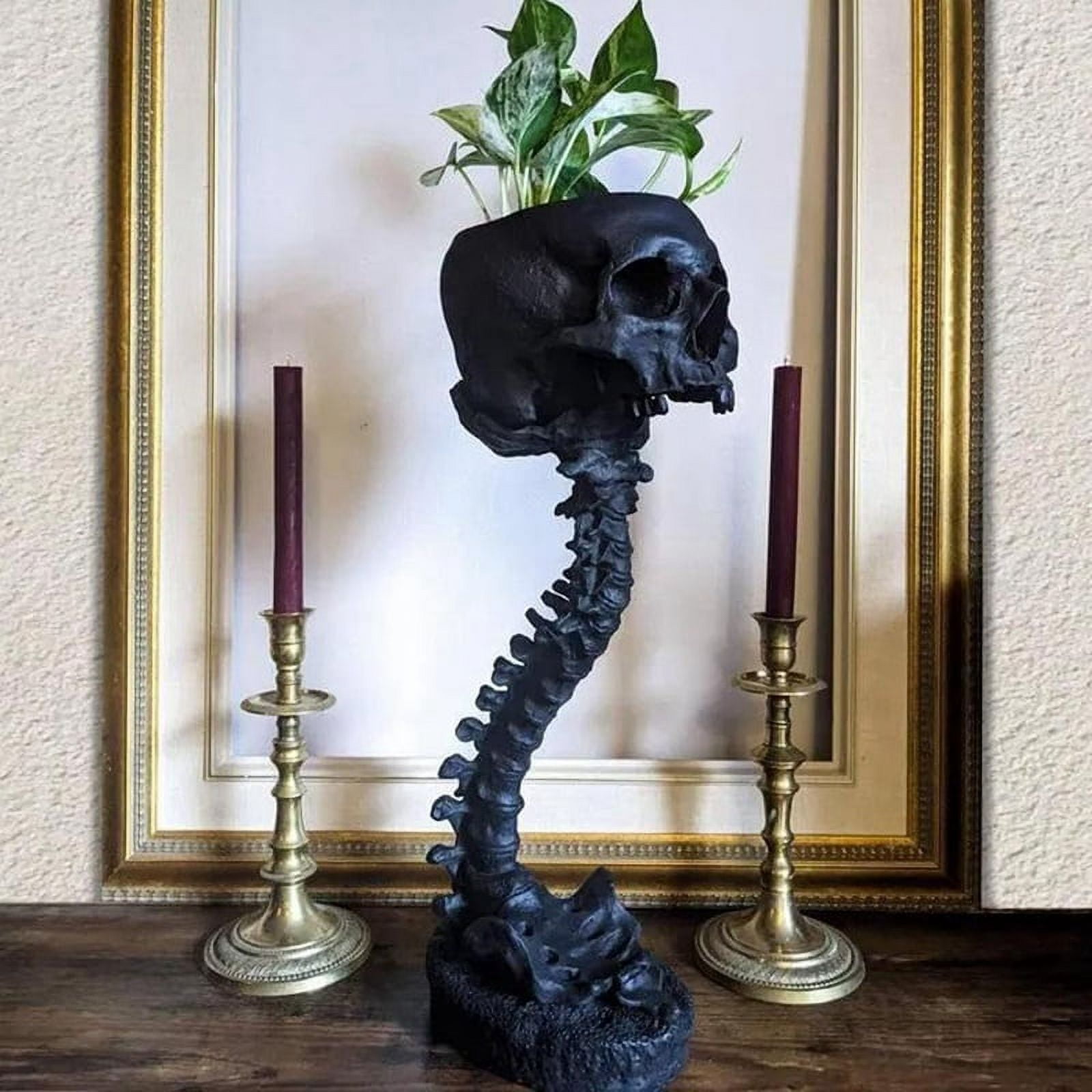 Resin Skull Planter & Spine Stand Set, Polyresin Skulls Pot, Halloween ...