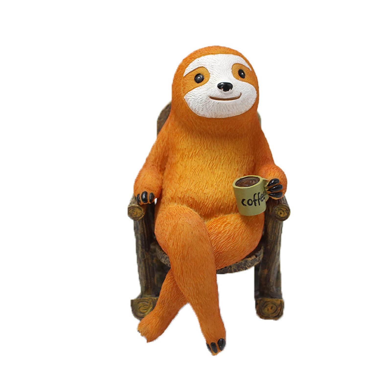 Resin Sloth Holding a Coffee Cup Figurine Sitting on Chair Miniature ...