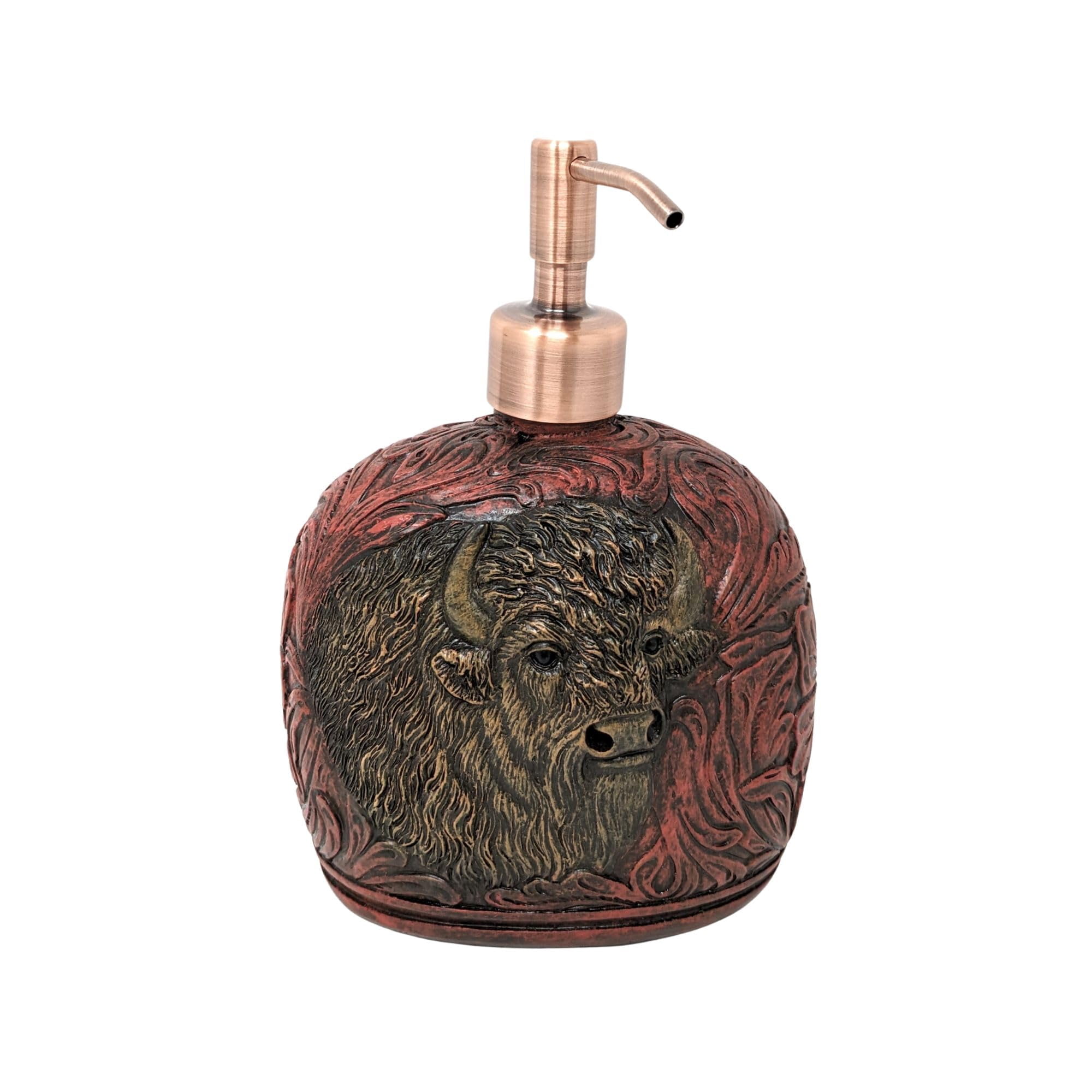 Resin Soap Pump Dispenser with Faux Tooled Leather Design with Bison ...