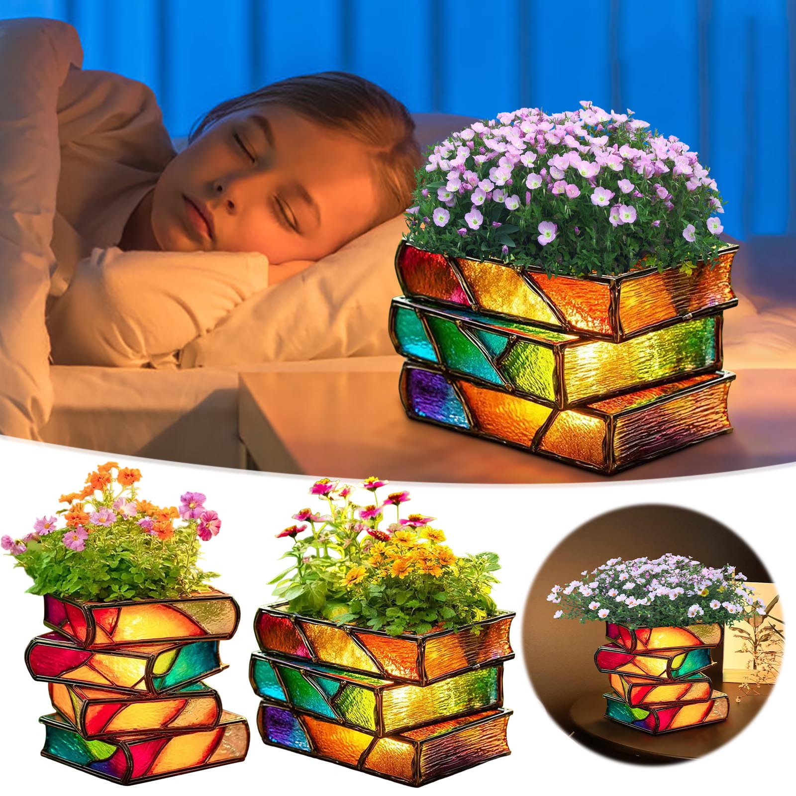 Resin Stacked Books Mini Planter Pot | Decorative Desktop Succulent ...