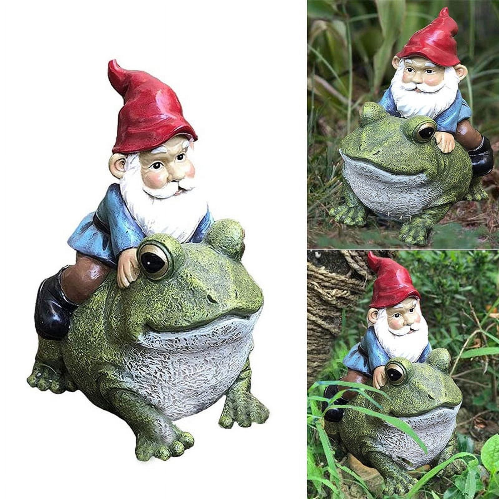 Resin Statue Whimsical Travelling Mr Gnome On Giant Frog Ride ...