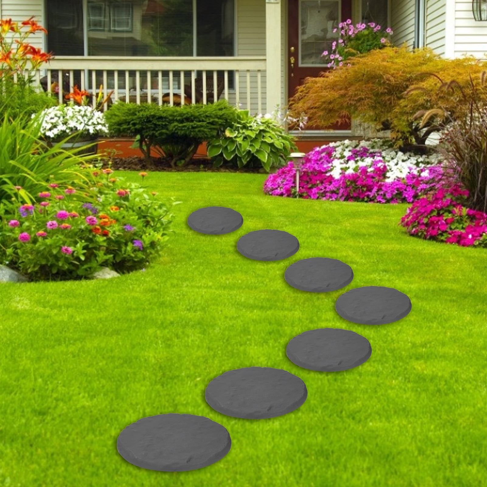 Resin Step Stones For Walkways, 15.7" Diameter, Includes 24 Ground ...
