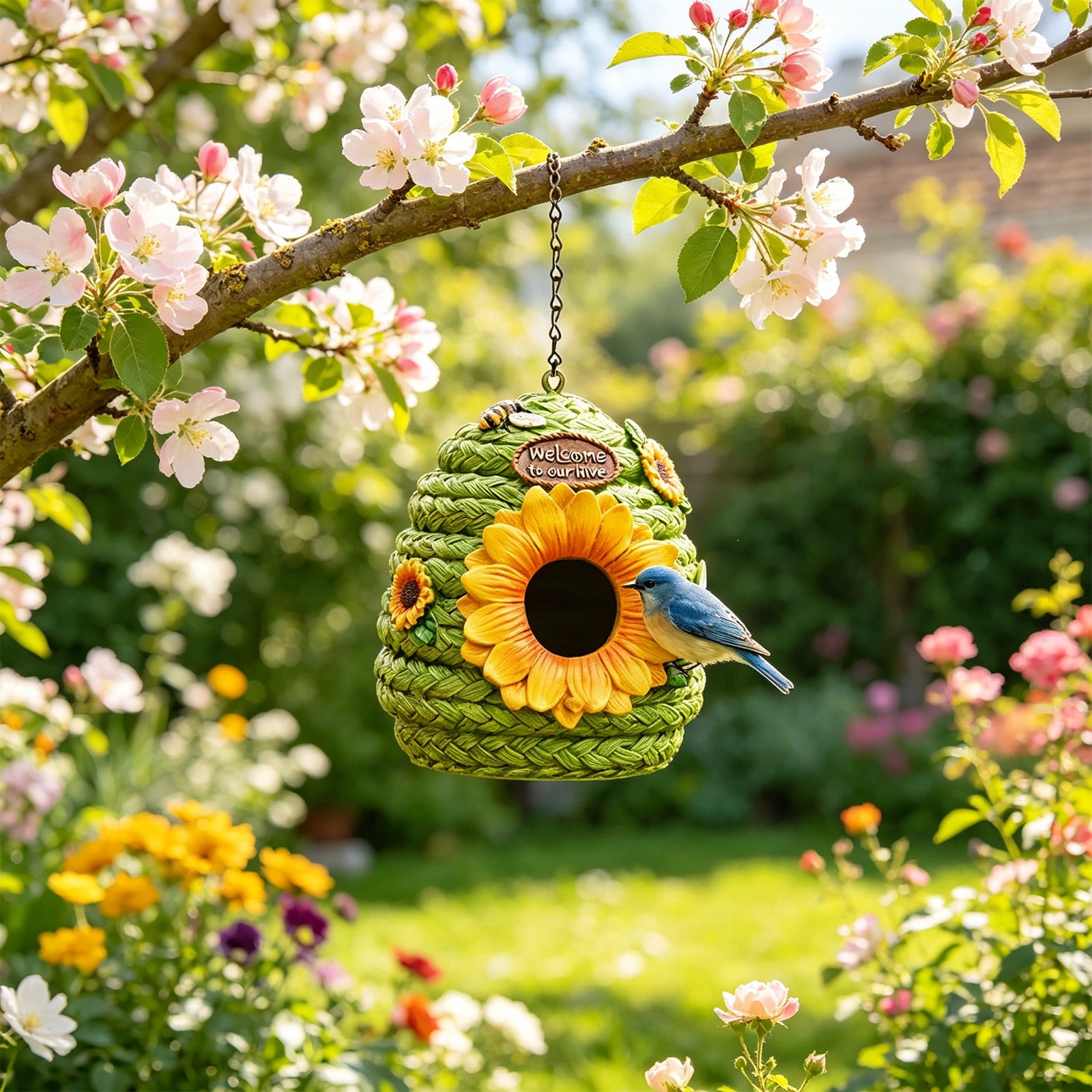 Resin Sunflower Bird House Hanging Outdoor Nesting Box for Small Birds ...