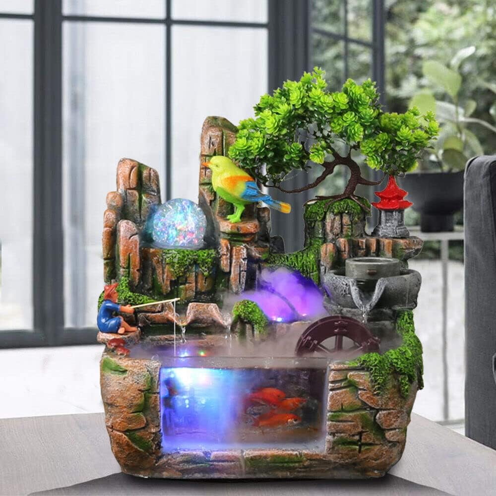 Resin Tabletop Rockery Fountain, Relaxation Desktop Fountain Waterfall ...
