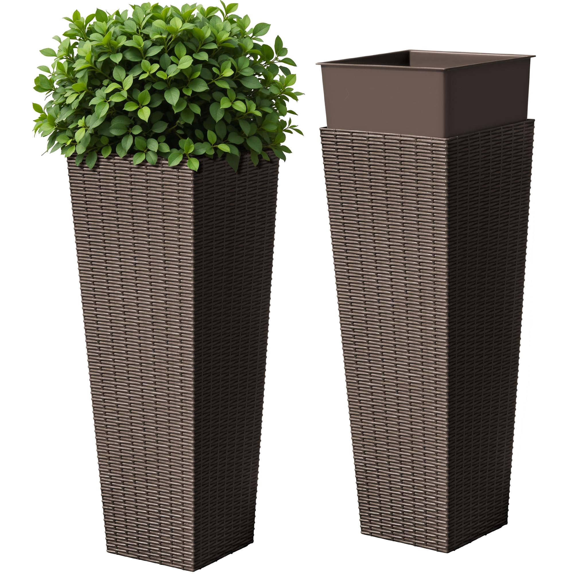 Resin Tall Flower Pots Set of 2, Large Tapered Outdoor Planters with ...