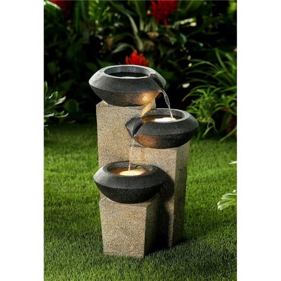 Resin Three-Tiered Modern-Style Illuminated Water Fountain with LED ...