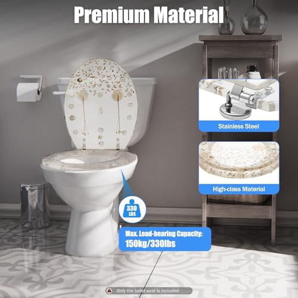 Resin Toilet Seat with Clear Seashells Cover,Slow Close Elongated ...
