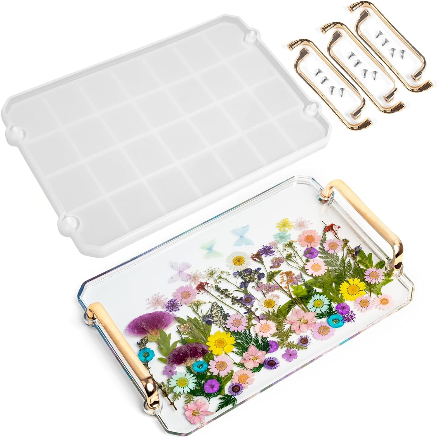 Resin Tray Mold with 3 Handles, Silicone Rectangle Tray Molds for DIY ...