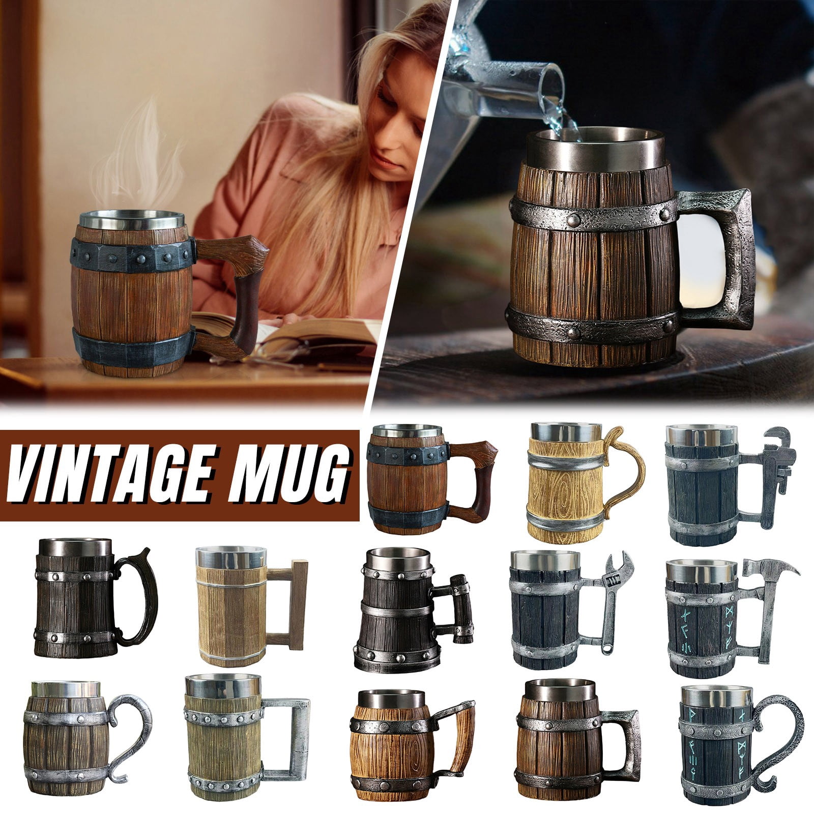 Resin Whiskey Decanter Barrel Beer Mug Viking Barrel Beer Mug Mug ...