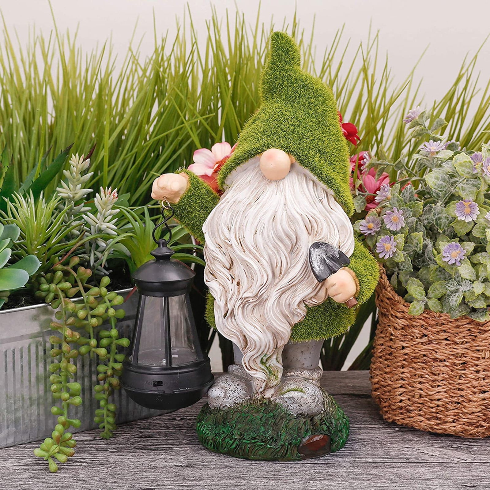 Resin with Solar LED Light Garden Dwarf Dwarf Statue Decoration ...