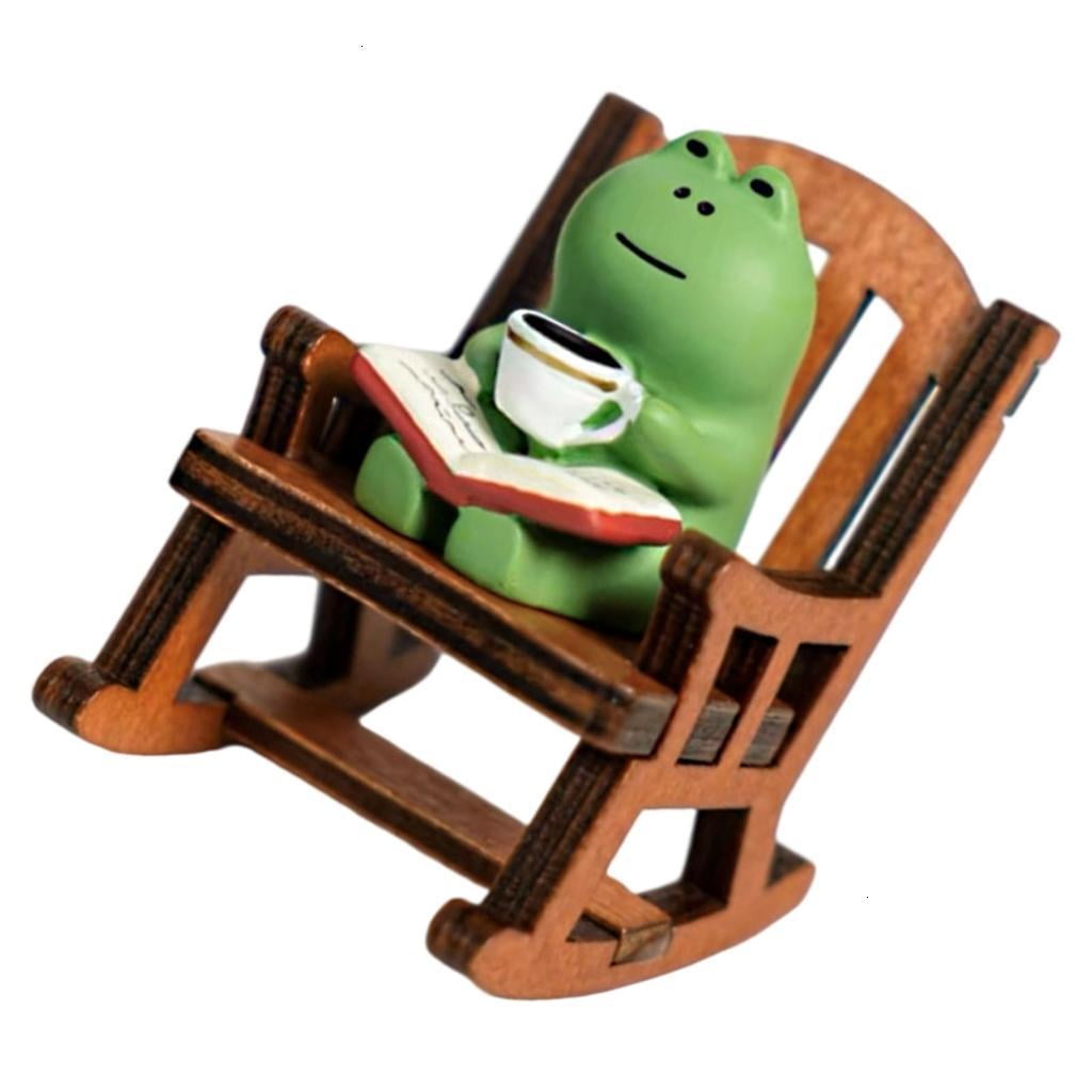 Resins Coffee Frogs with Rocking Chair Miniature Sculpture Handmade ...