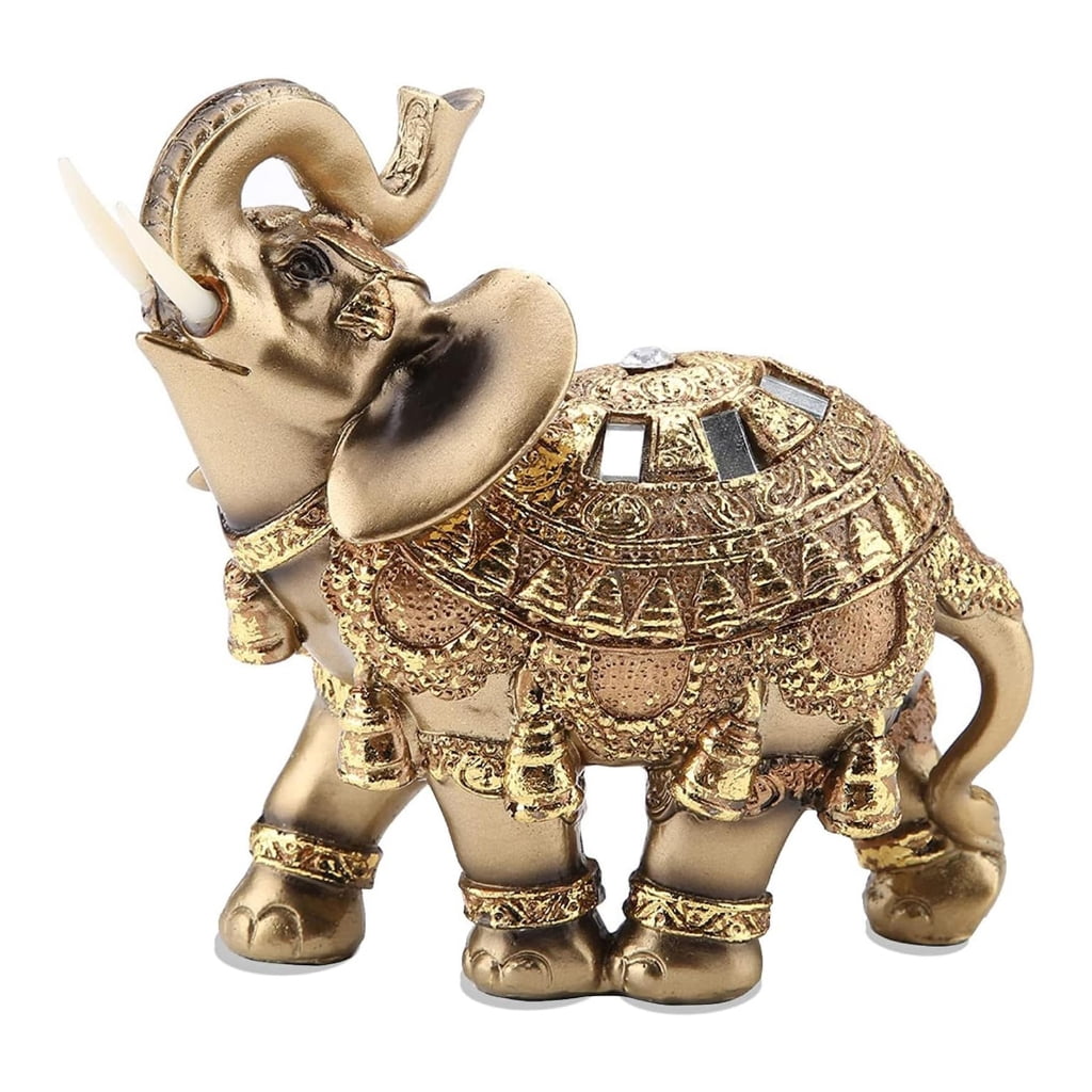 Resins Golden Elephant Figurine Fengshui Animal Sculpture For Wealth ...