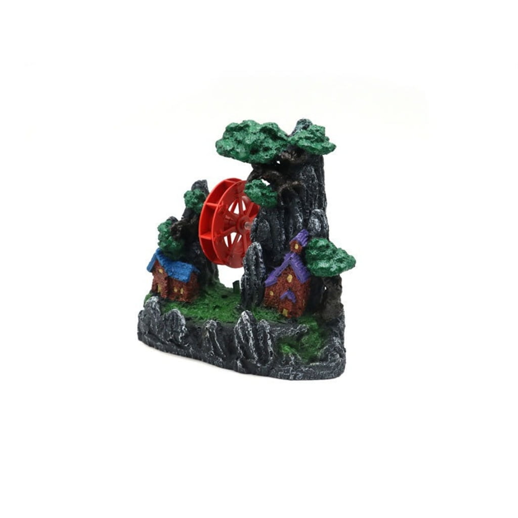 Resins Rockery Mountain Fish Tanks Ornaments With Waterwheel For ...