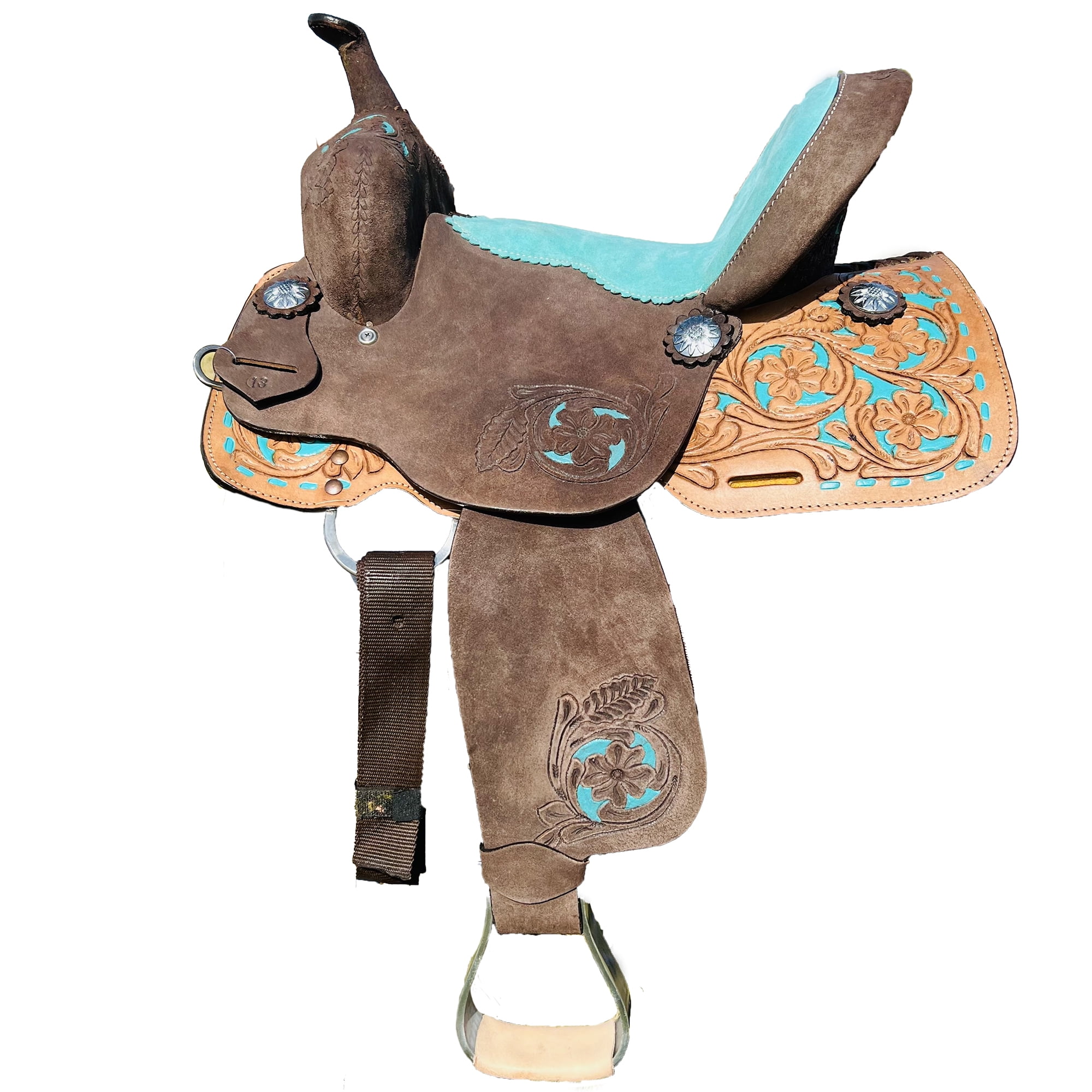 Resistance 10" 12" 13" Western Turquoise Kids Barrel Saddle with Floral ...