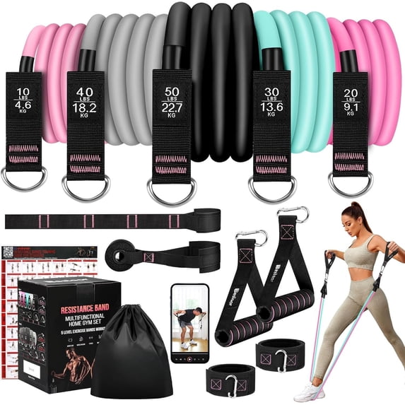 Resistance Band Set. Exercise Bands with Handles, Door Anchor and Ankle ...