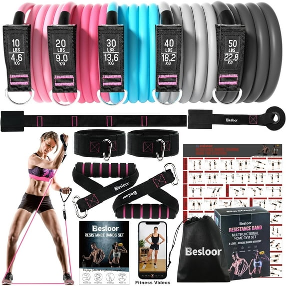 Resistance Band Set. Exercise Bands with Handles, Door Anchor and Ankle ...