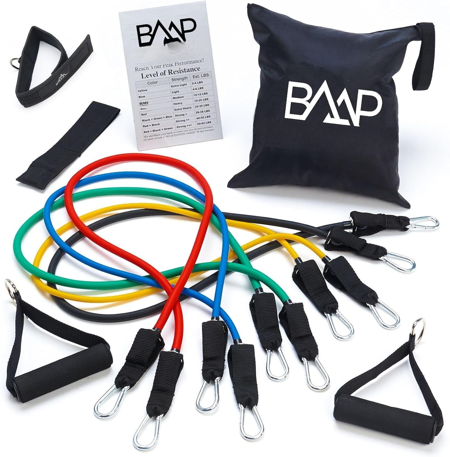 Resistance Band Set with Door Anchor, Ankle Strap, Exercise Chart, and ...