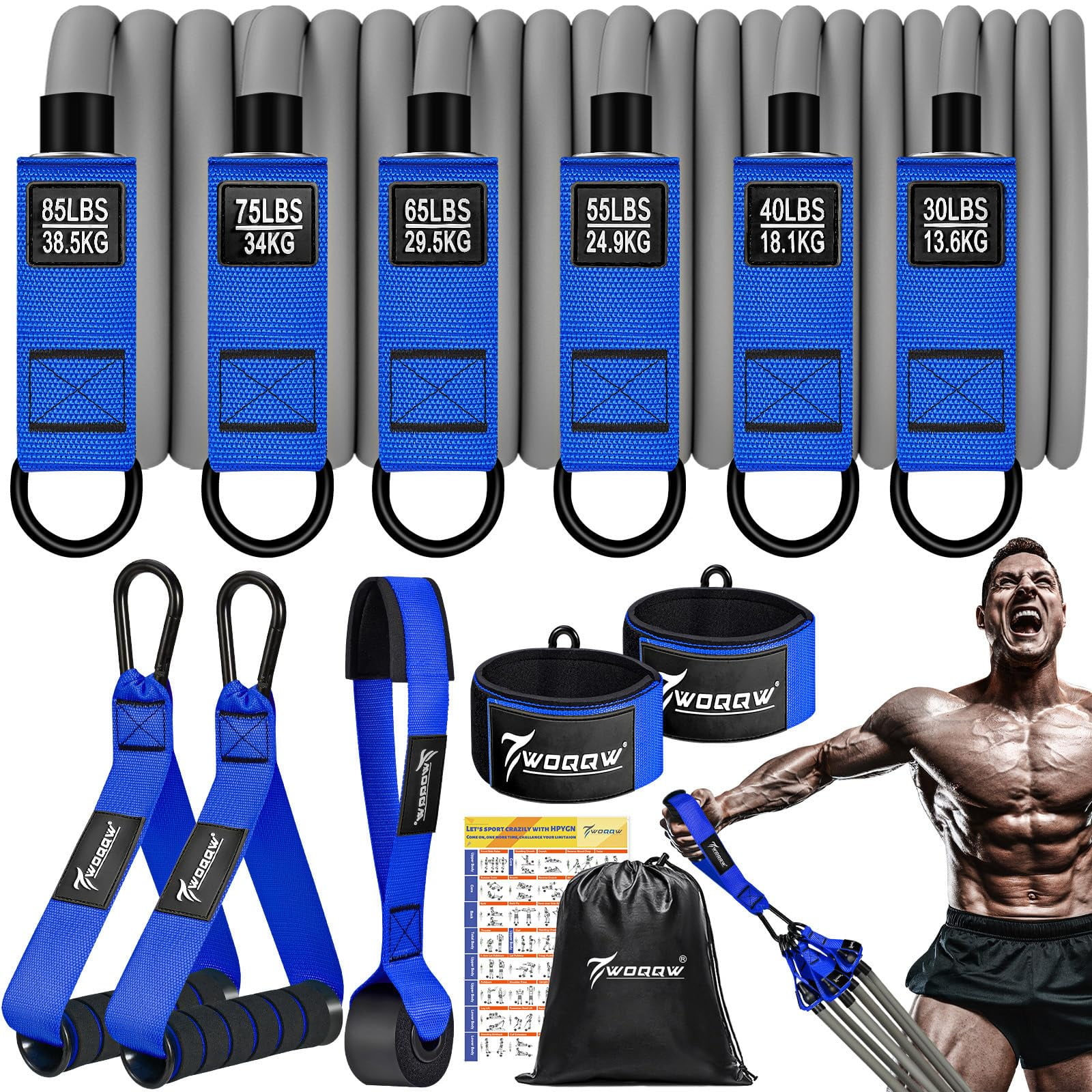 Resistance Bands, 350lbs/450lbs Heavy Exercise Bands with Handles ...