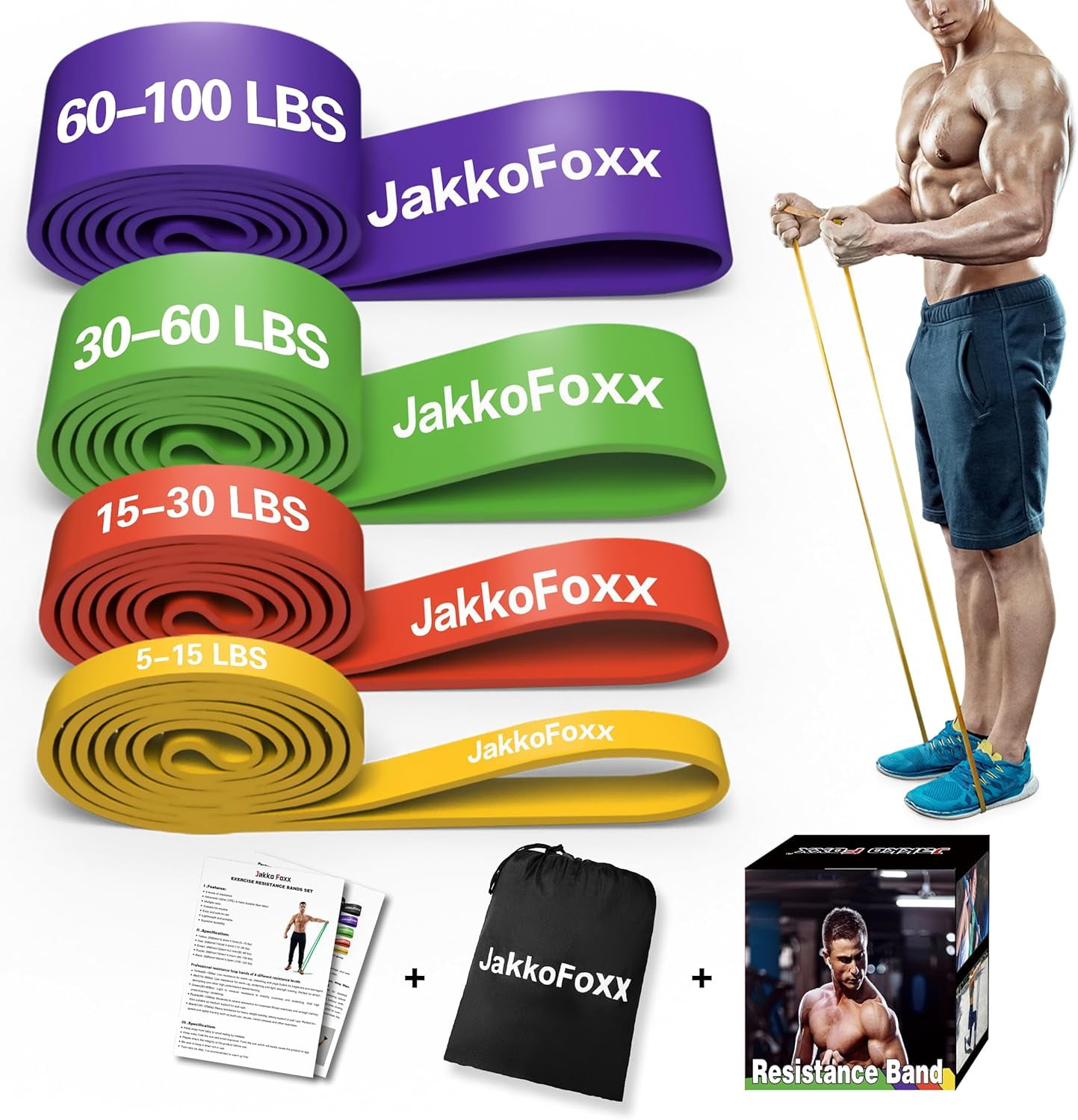 JAKKOFOXX Resistance Bands Set, 4-Piece with 5lb-100lb Variants ...