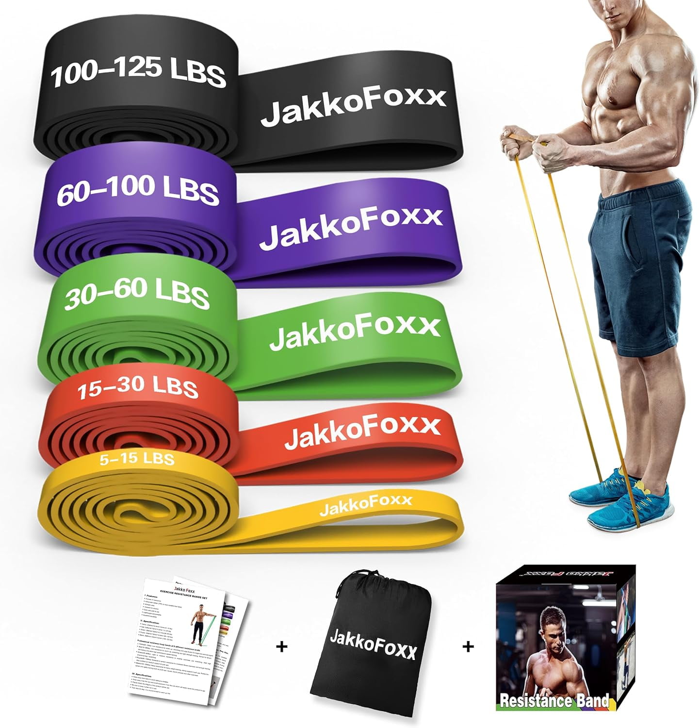 JAKKOFOXX Resistance Bands Set, 5 Resistance Levels, Portable Exercise ...