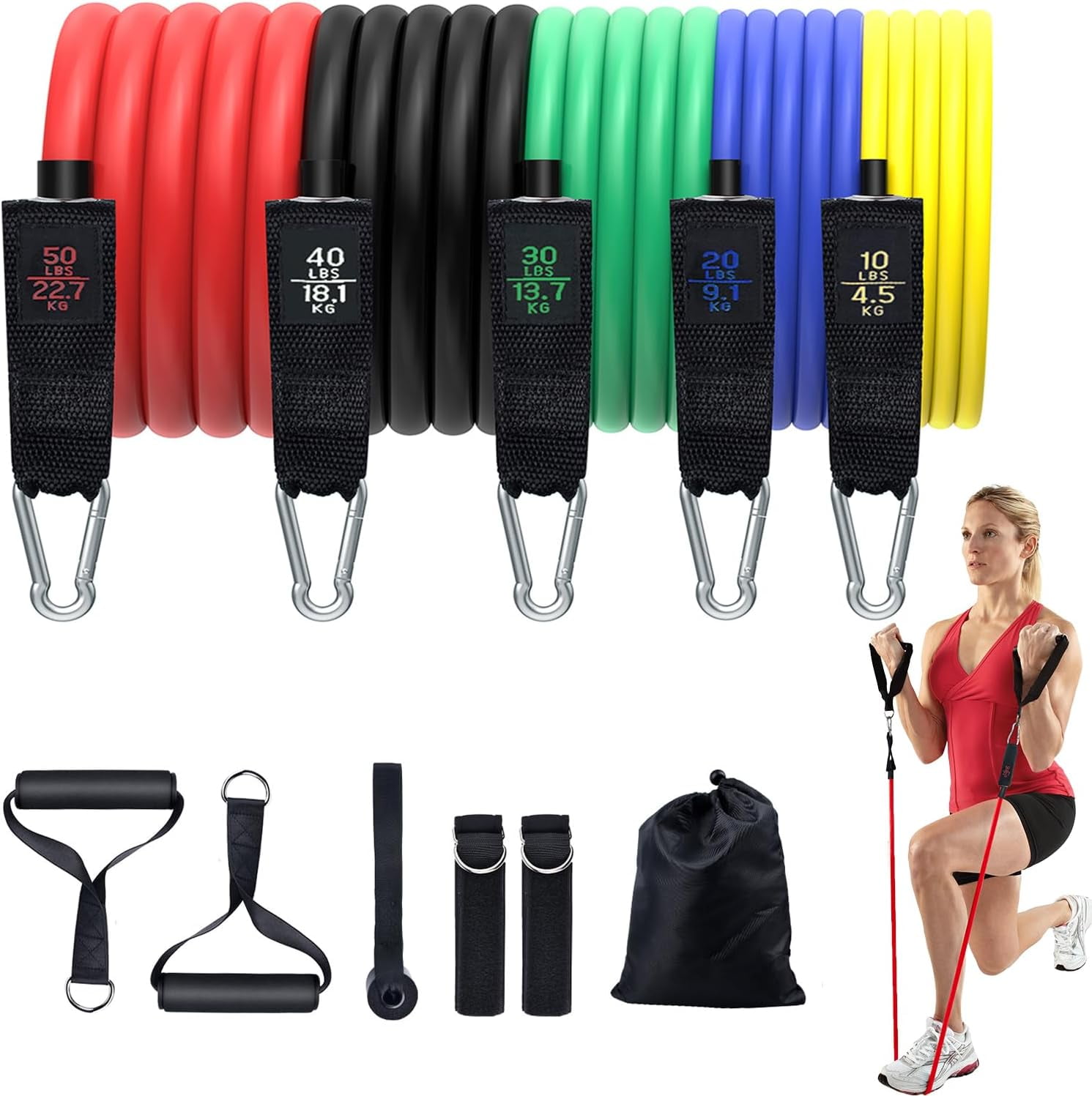 Resistance Bands, Exercise Bands Set with Handles, Work Out Bands with ...