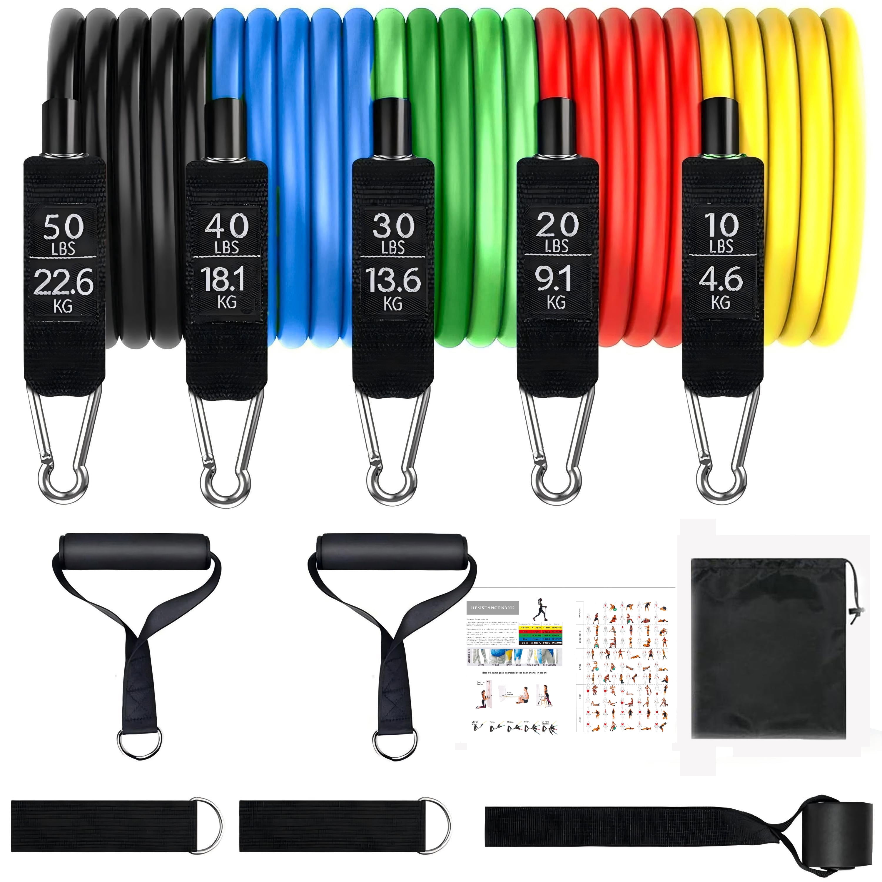 Resistance Bands Exercise Bands Workout Bands - Up to 150lb, Indoor and ...