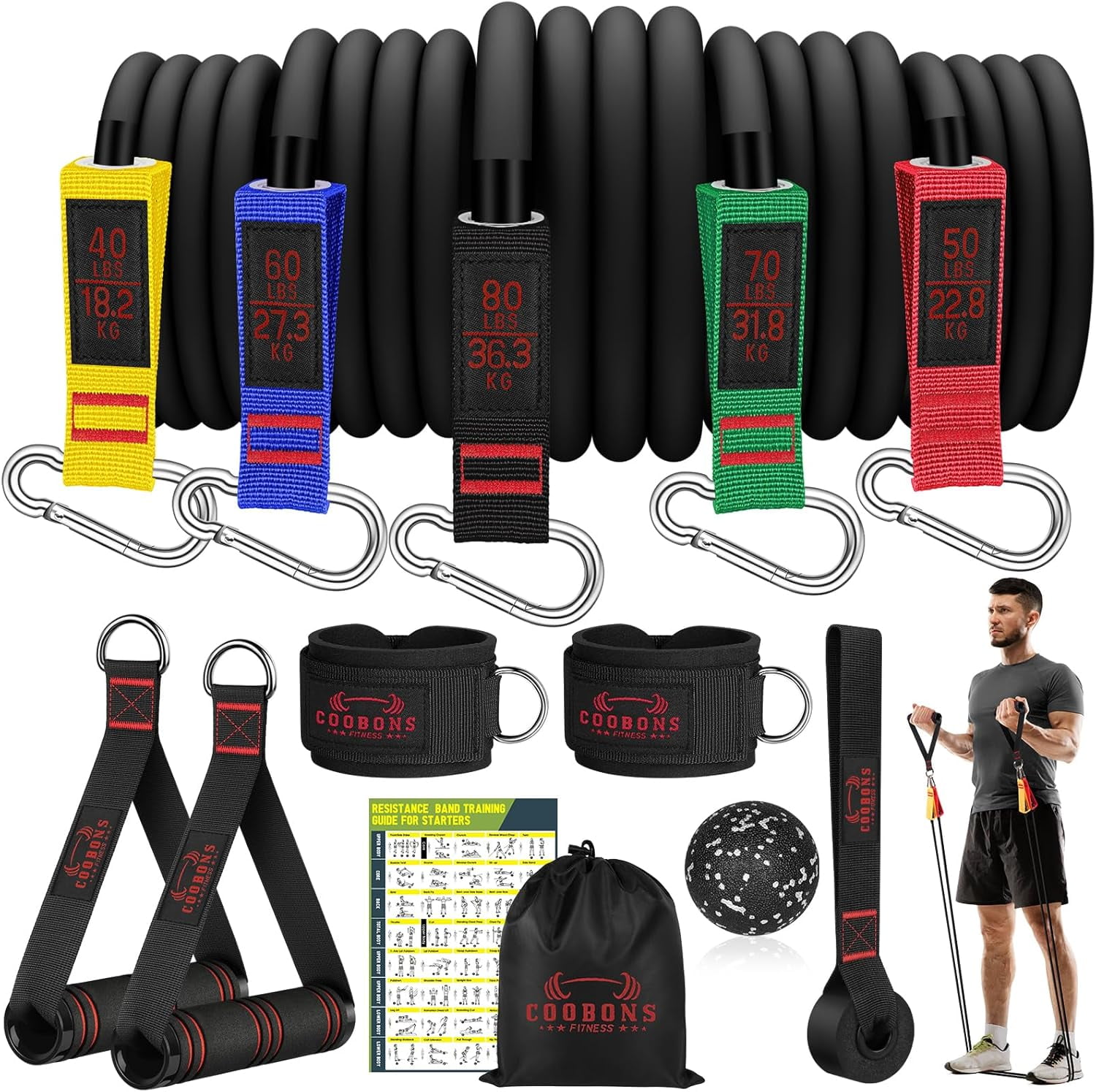 Resistance Bands, Heavy Exercise Bands with Handles, Fitness Bands for ...