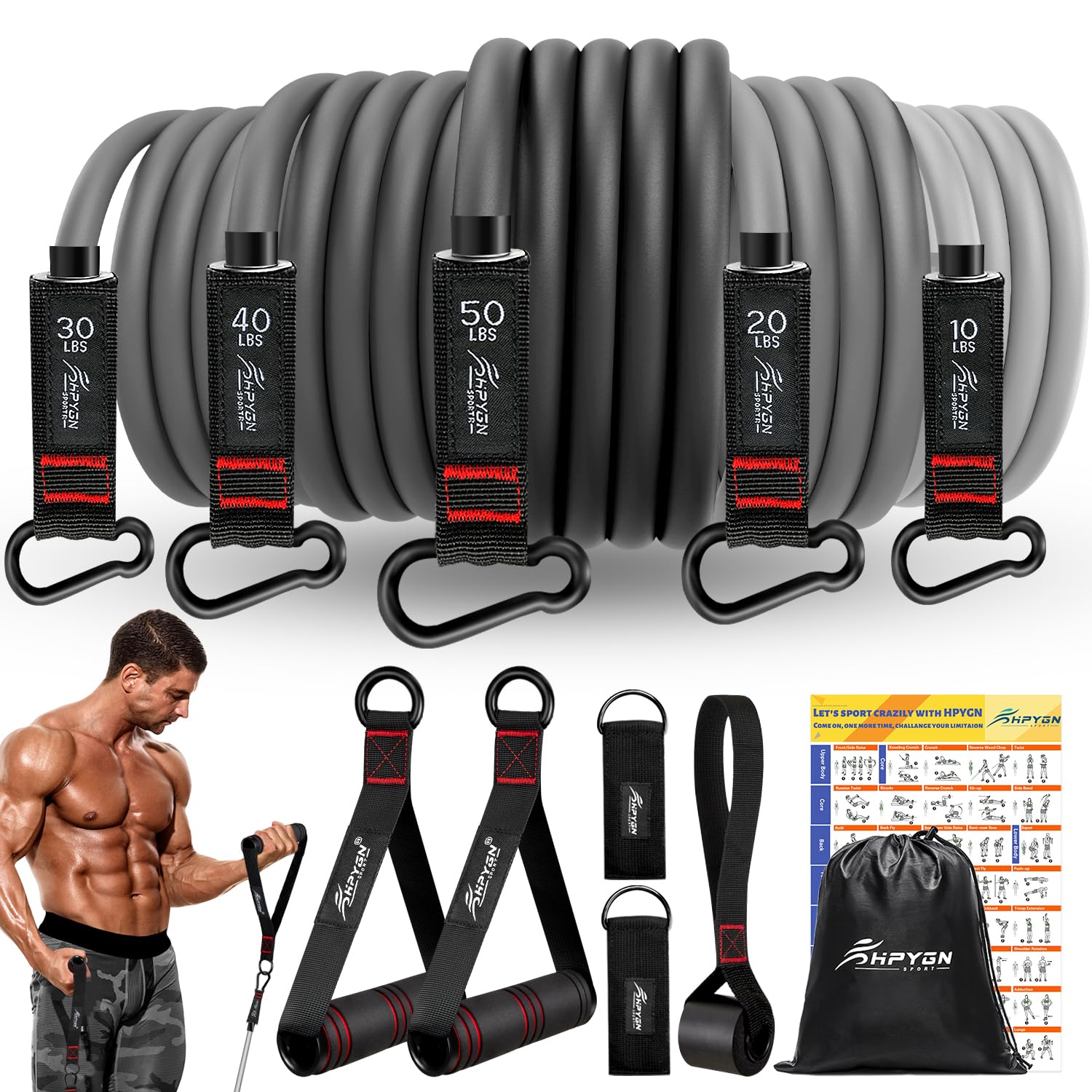XPRT Fitness 11 PCS Resistance Tube Workout Bands Set -Fitness Strength ...
