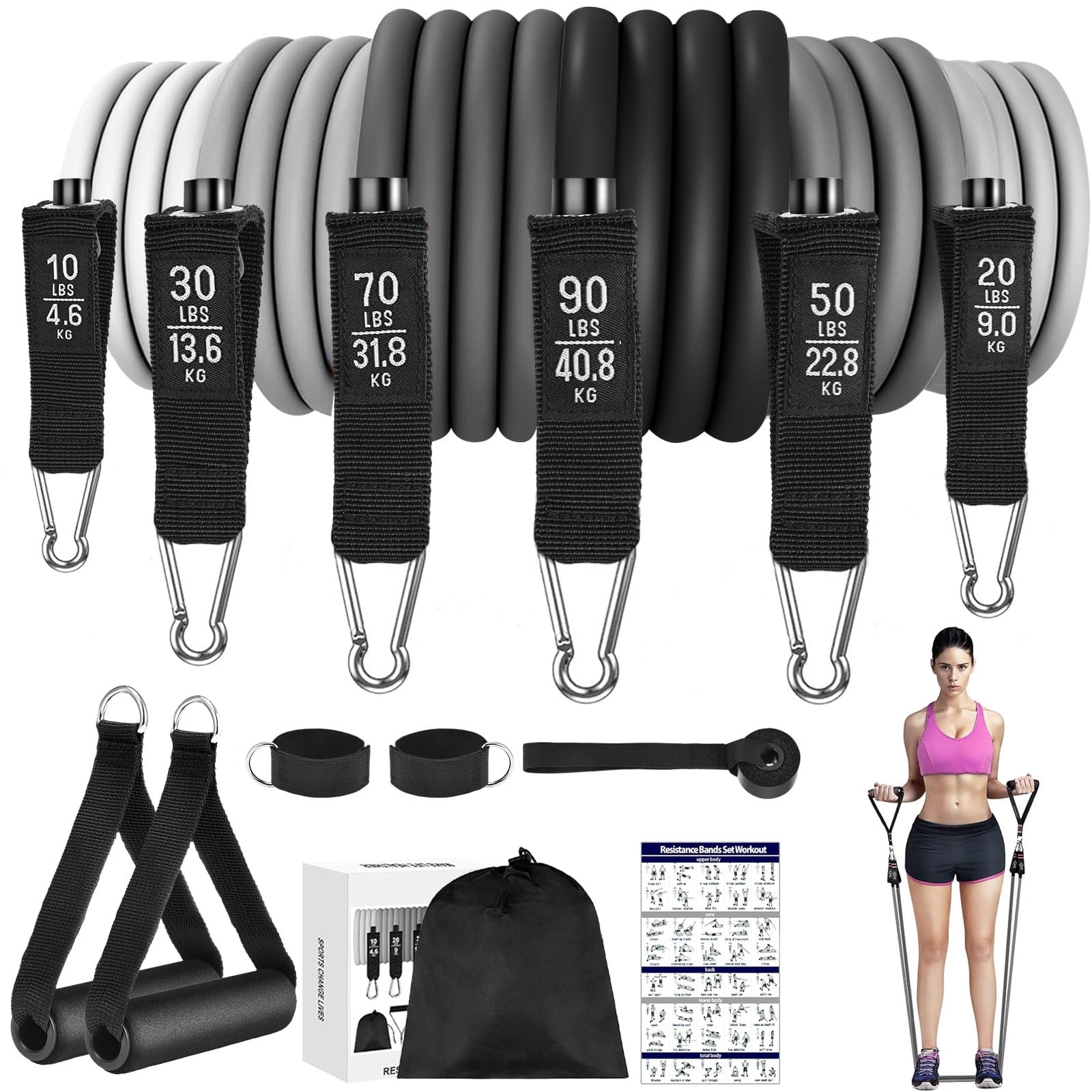 Resistance Bands Set, 270lb 6 Tube Fitness Bands for Muscle Training ...