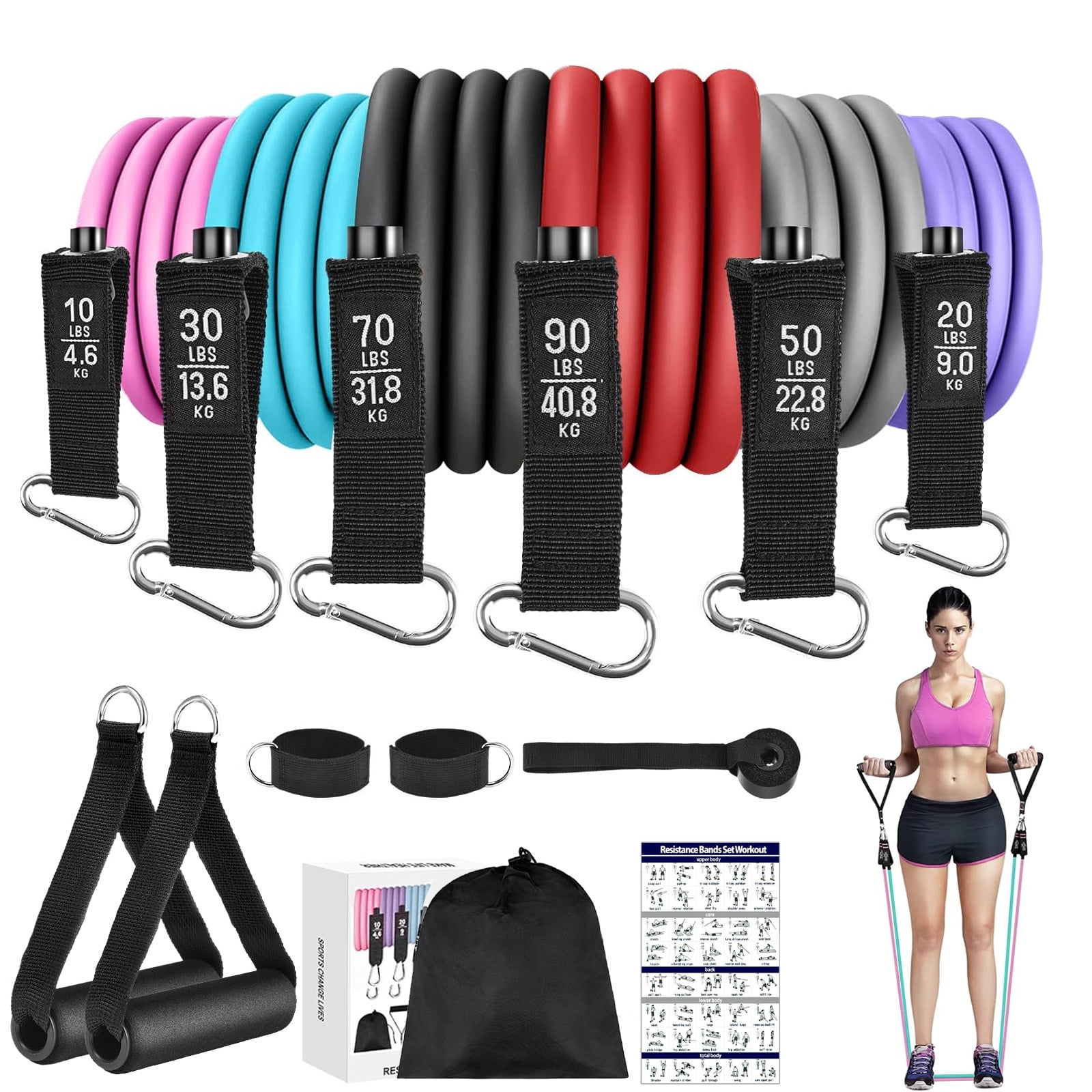 Resistance Bands Set, 270lb 6 Tube Fitness Bands for Muscle Training ...