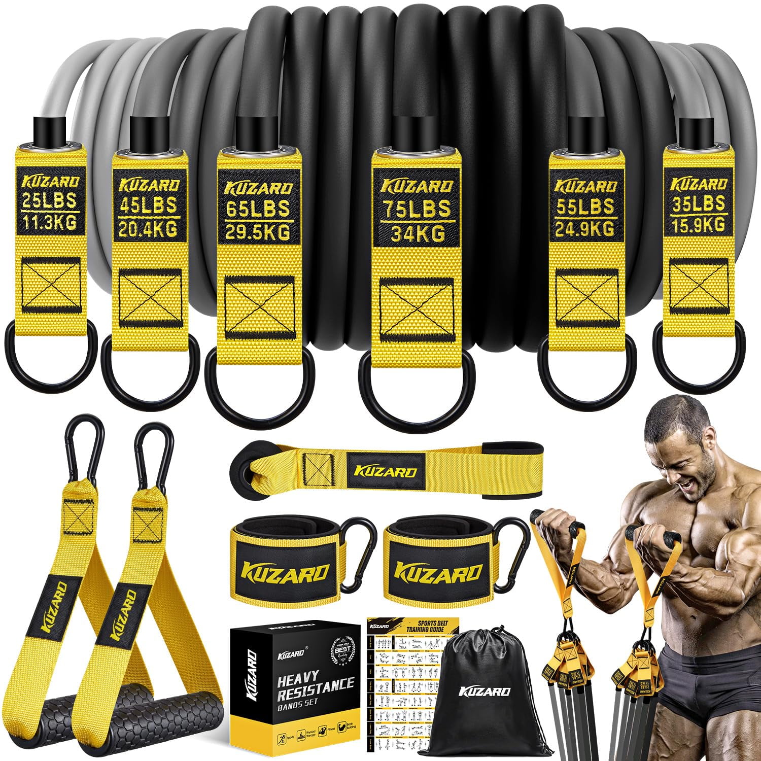 Resistance Bands Set, 300lbs Heavy Exercise Bands with Handles, Door ...
