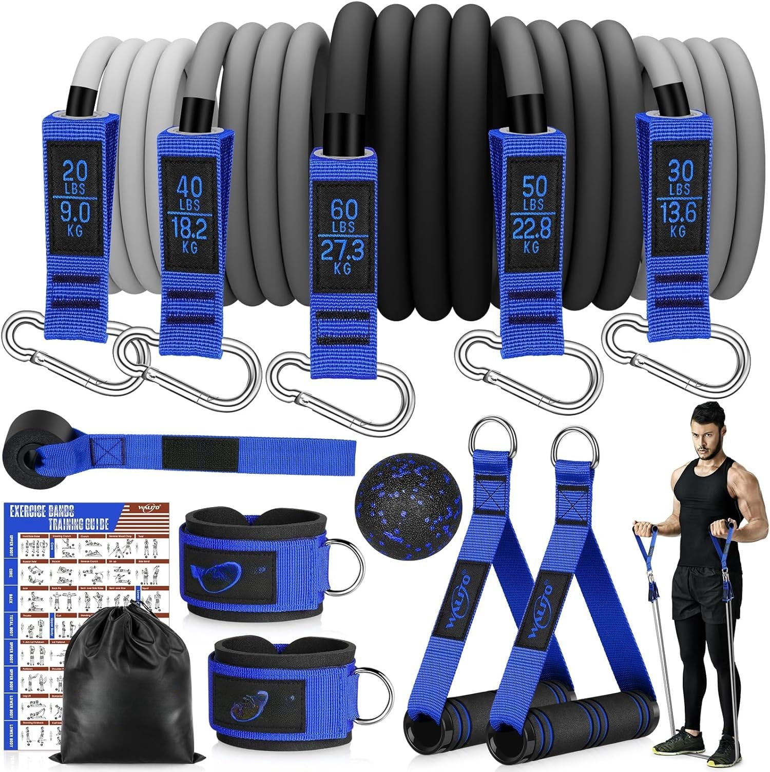 Resistance Bands Set - Exercise Bands with Handles, Door Anchor, Ankle ...