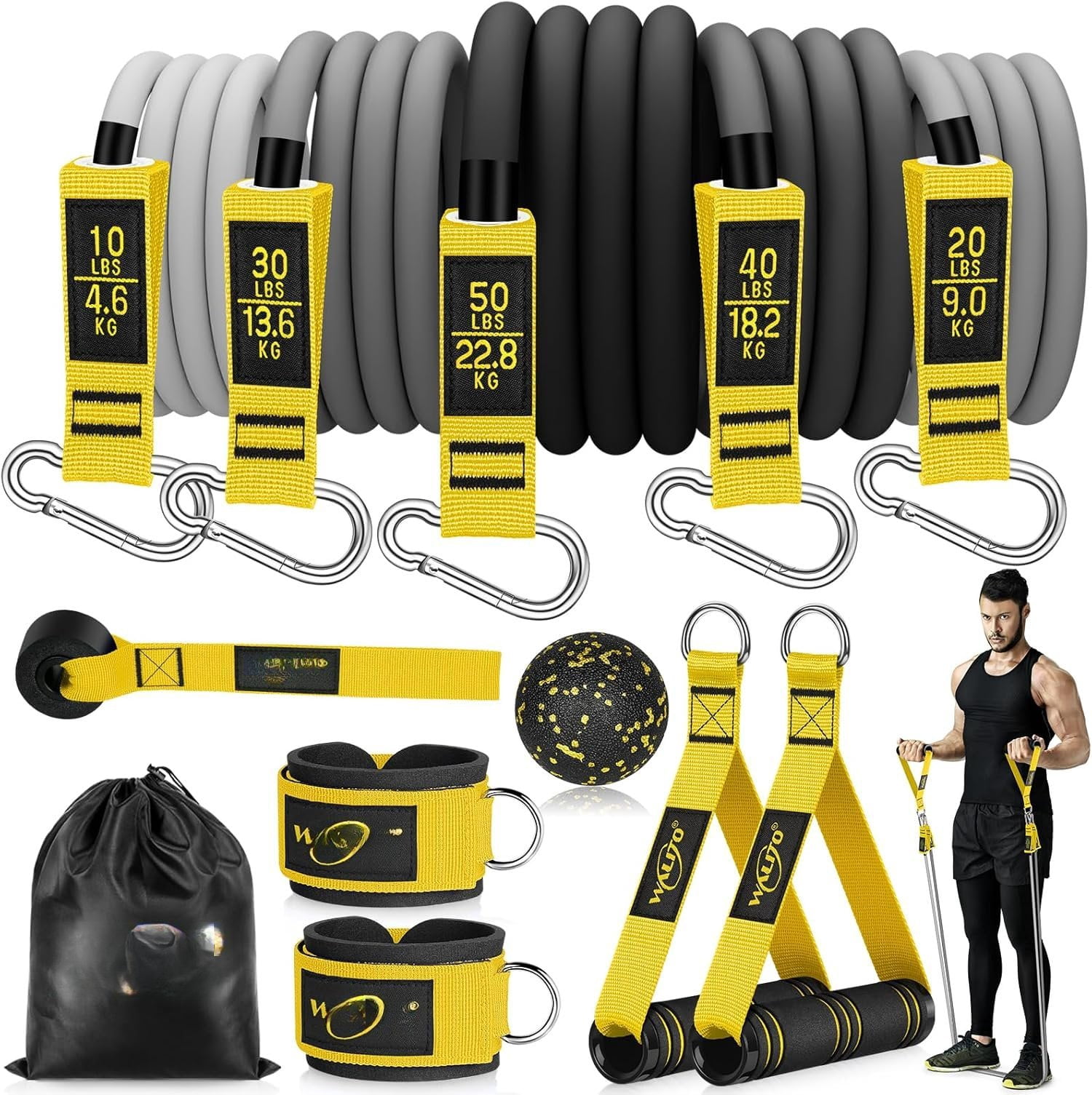 Resistance Bands Set - Exercise Bands with Handles, Door Anchor, Ankle ...