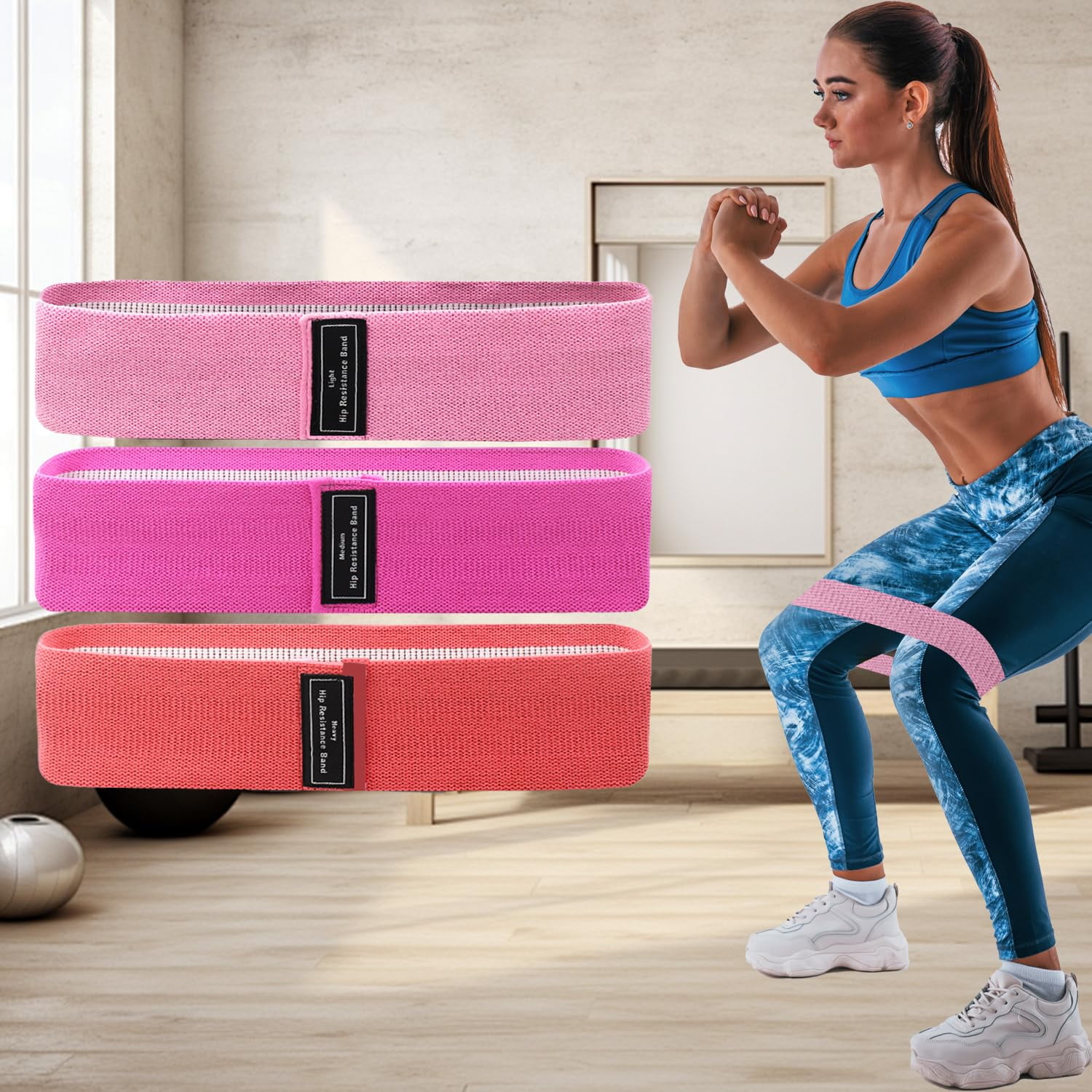 Resistance Bands Sets, Portable Exercise Loops for Legs and Hip, 3 Resistance Level Workout ...