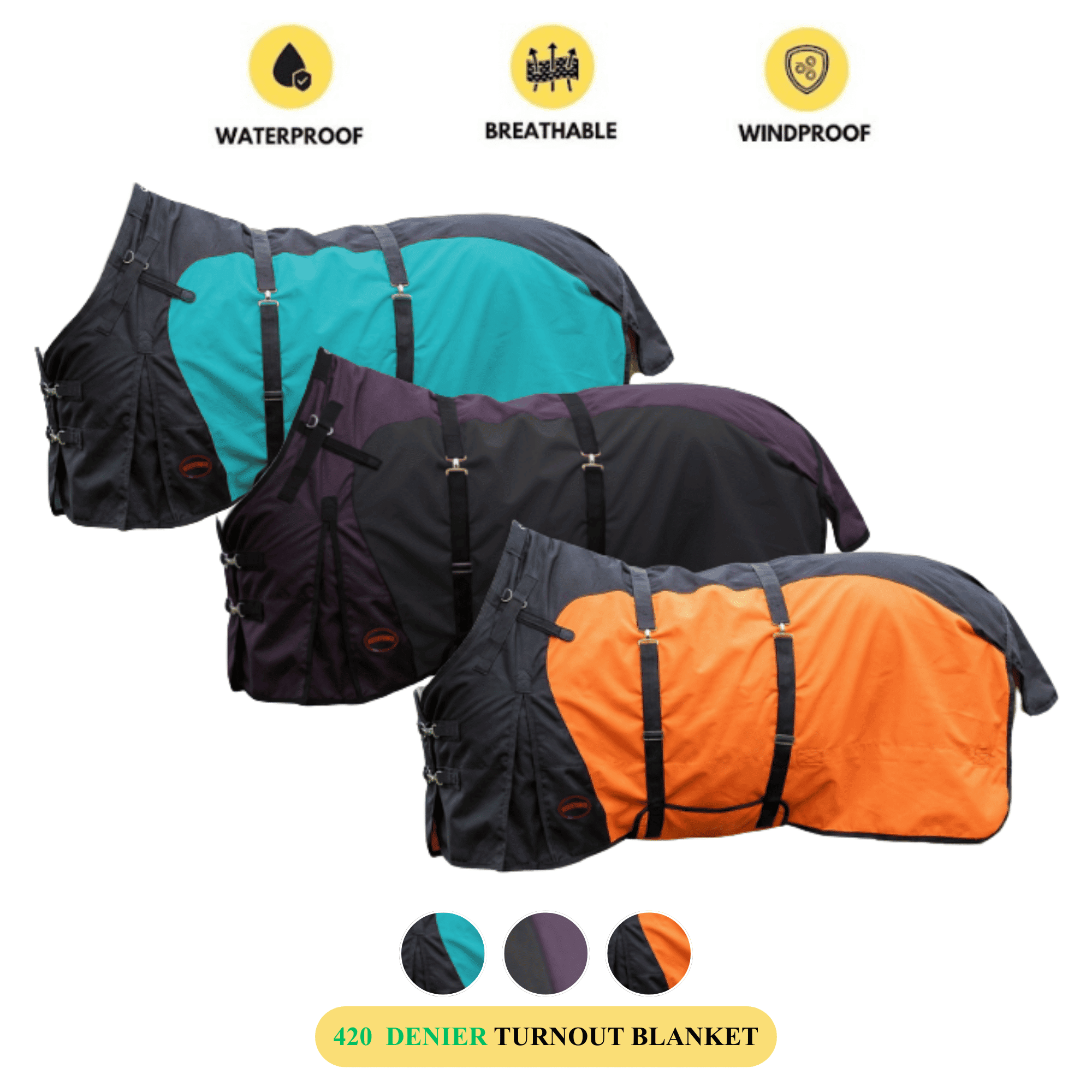 Resistance Premium 1200D Waterproof Horse Turnout Blanket with Belly ...