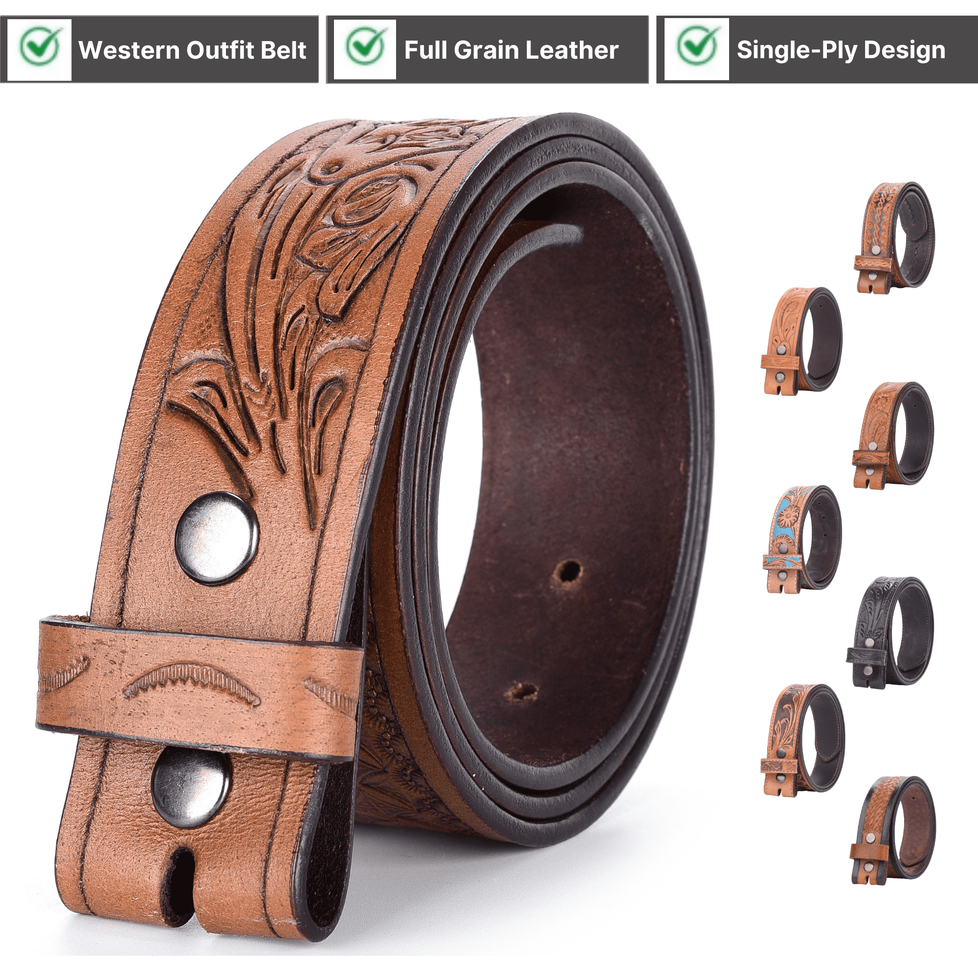 Resistance Premium Western Leather Belt Strap Without Buckle – Hand ...