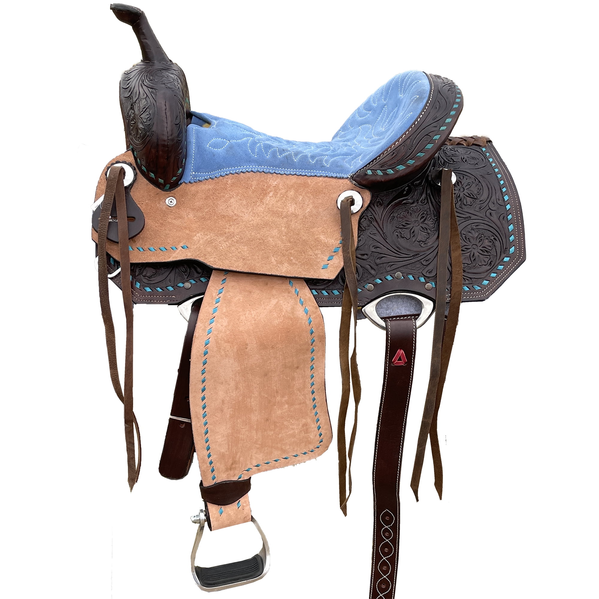 Resistance Western Barrel Racing Suede Seat Saddle with Floral Tooled ...