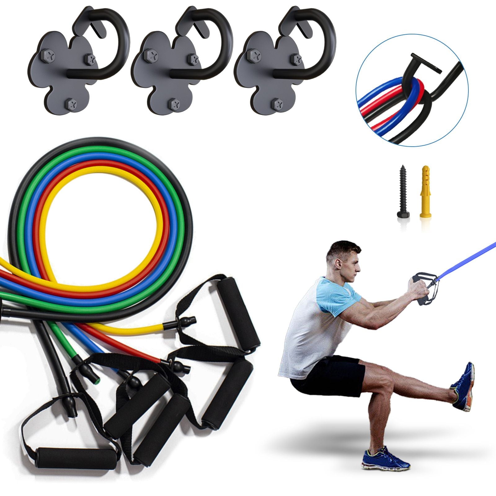 Resistance band wall anchor, exercise hook set door gym fitness ...