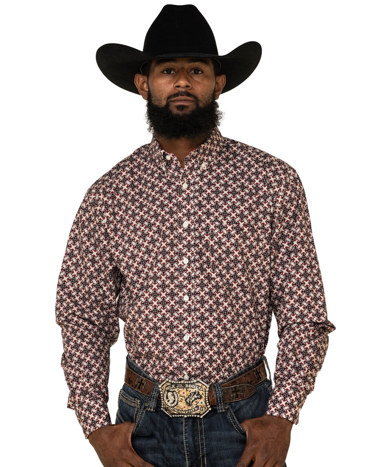 Resistol Men's Orchard Geo Print Long Sleeve Western Shirt Red XX ...