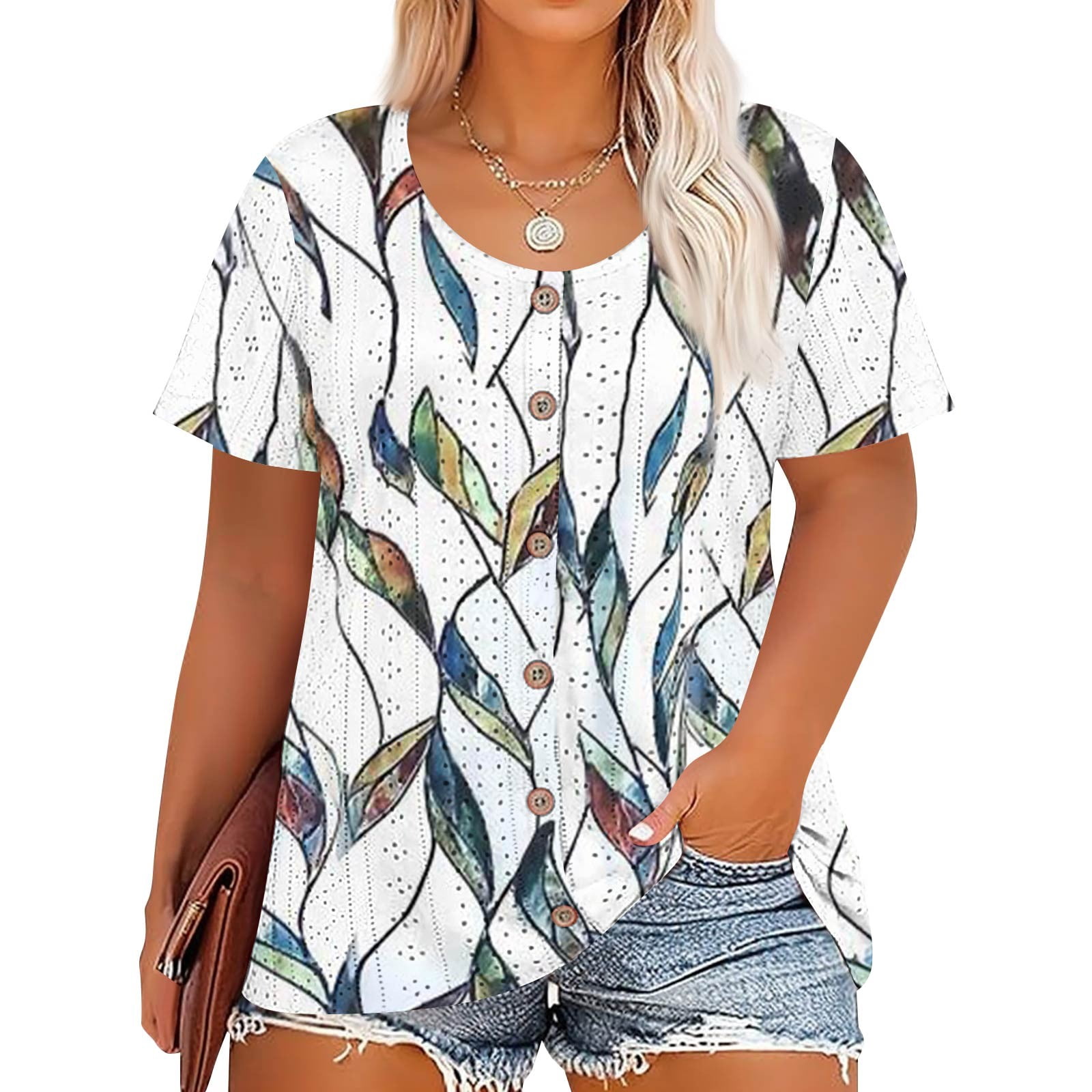 Resivox Womens Plus Size Summer Tops 4x-5x Trendy Short Sleeve Button ...